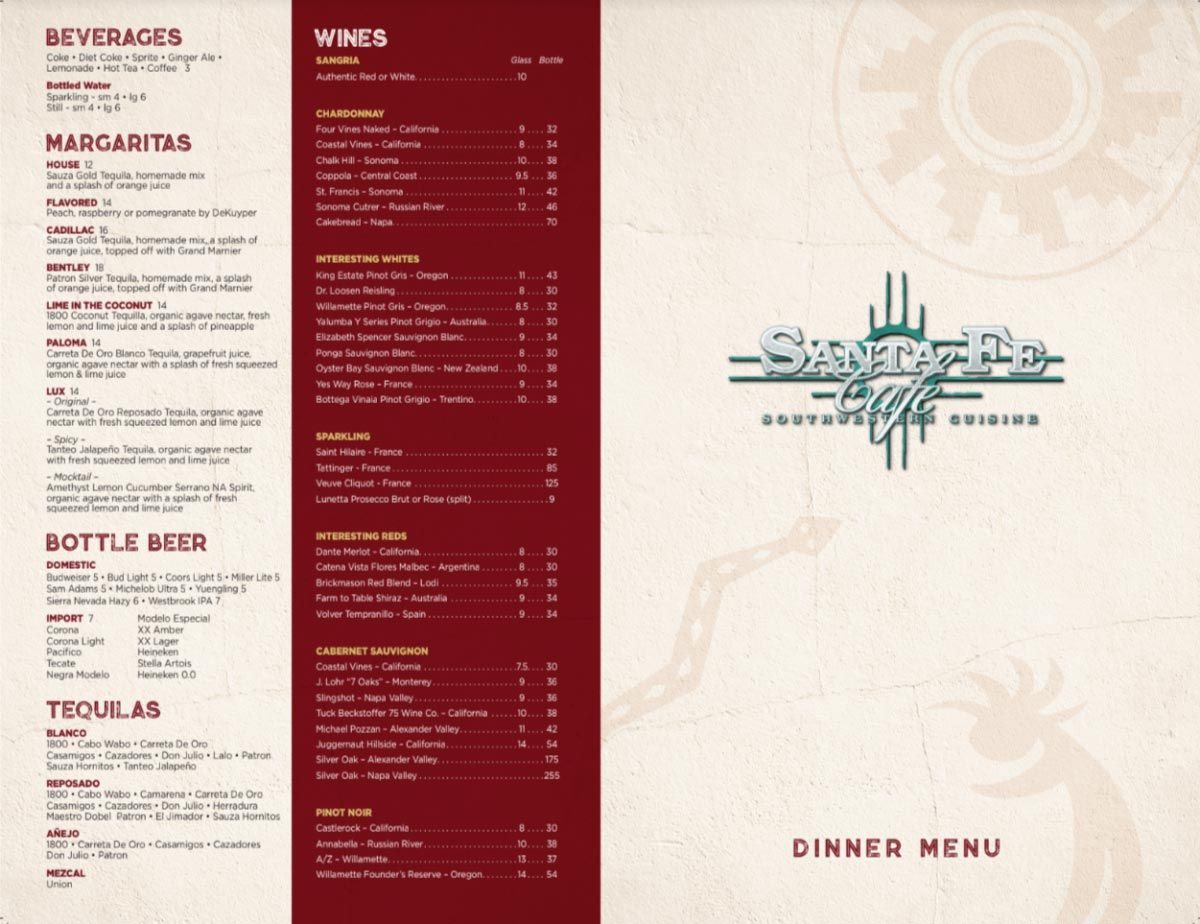 Dinner Menu | Santa Fe Cafe | Southwestern Cuisine Hilton Head