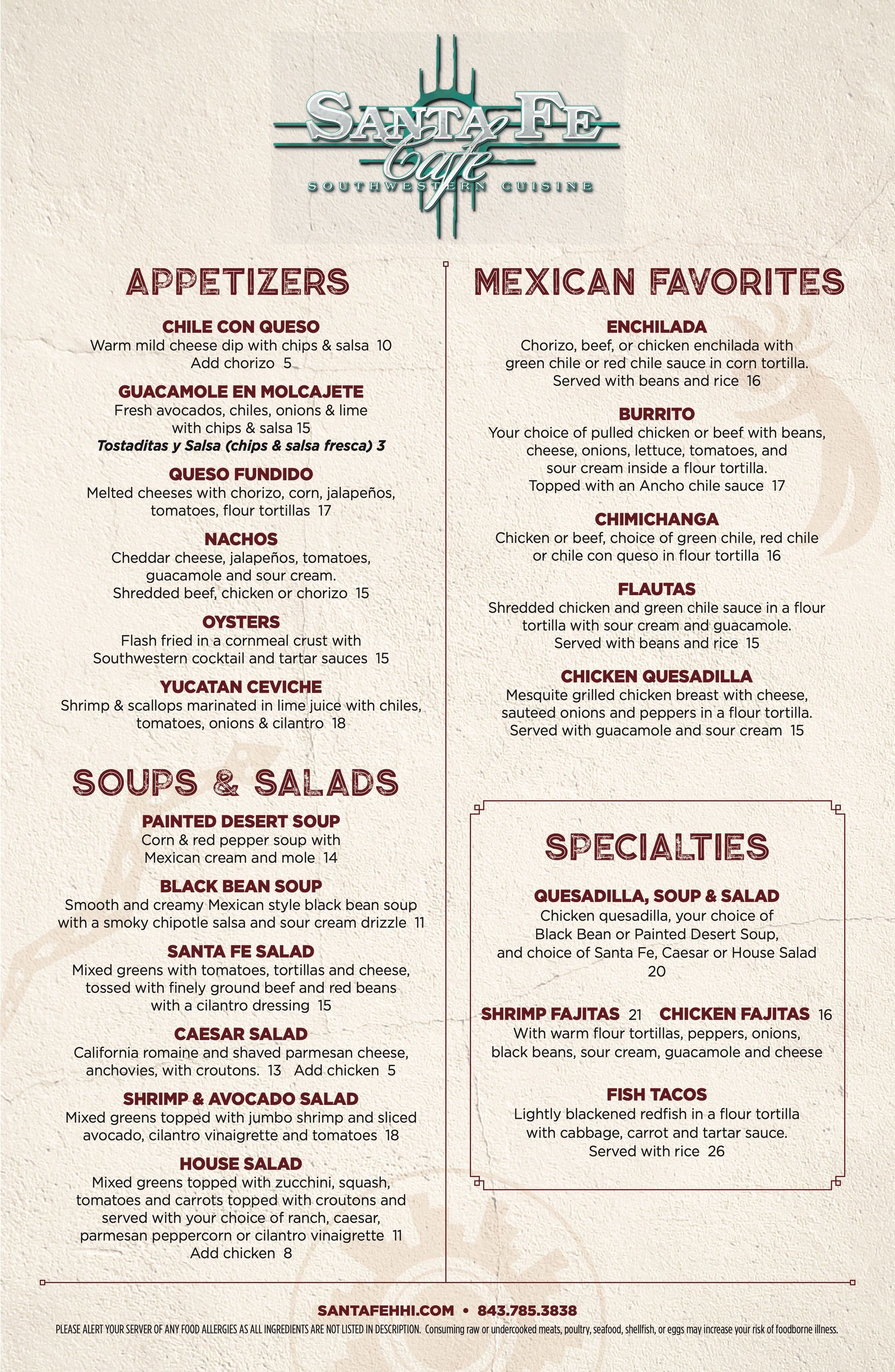 Lunch Menu | Tacos, Salads, Fajitas & More | Santa Fe Cafe