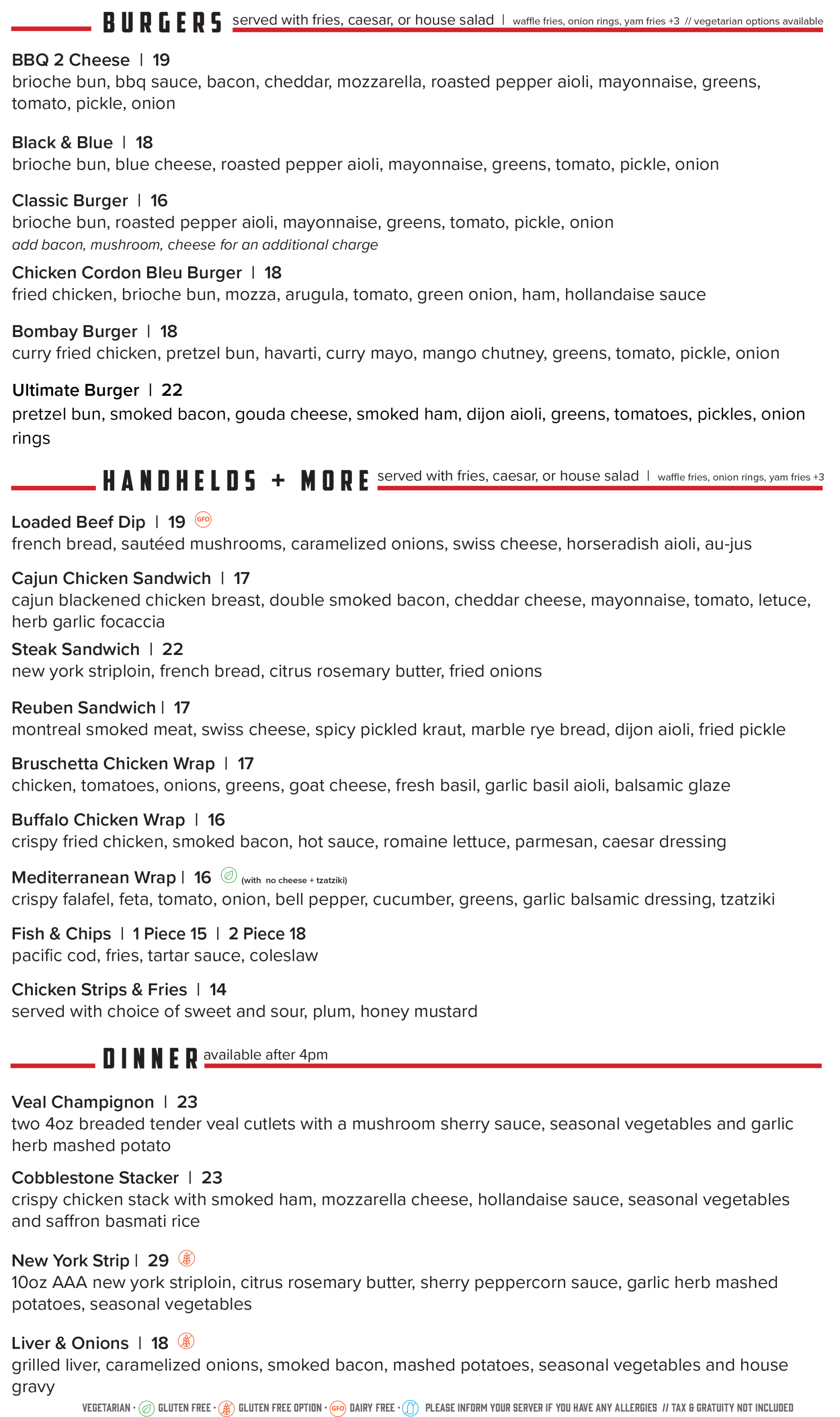 Cobblestone - The Menu