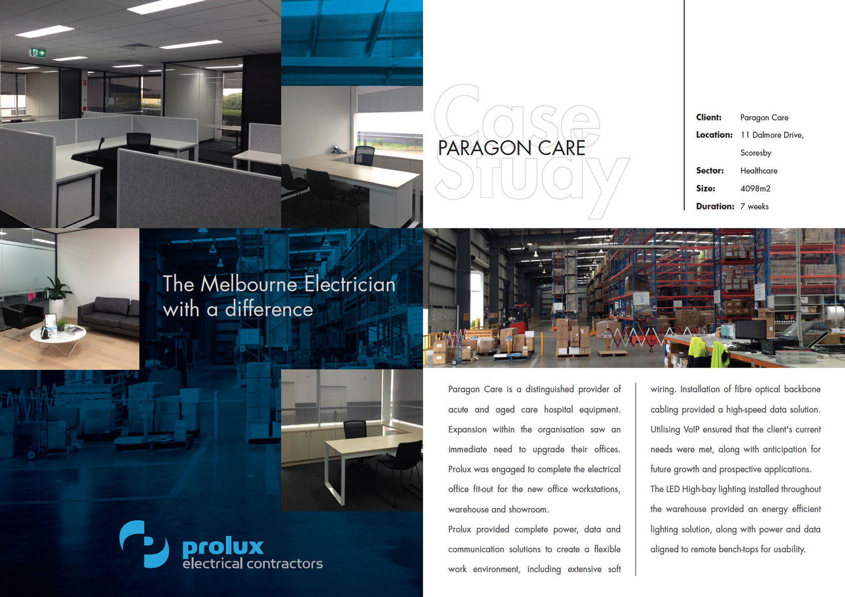 Paragon Care Office Fit-out | Fibre Optical Cabling | LED High-Bays
