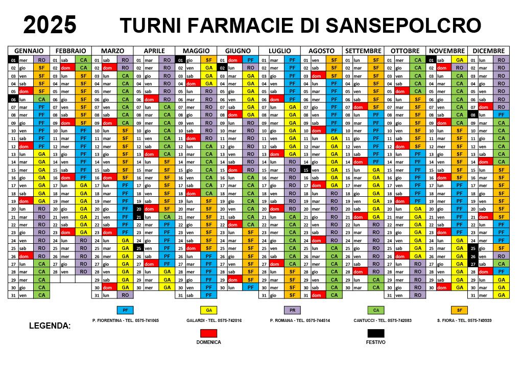 Calendario Turni Farmacie Sansepolcro 2024 | FARMACIA DI PORTA FIORENTINA