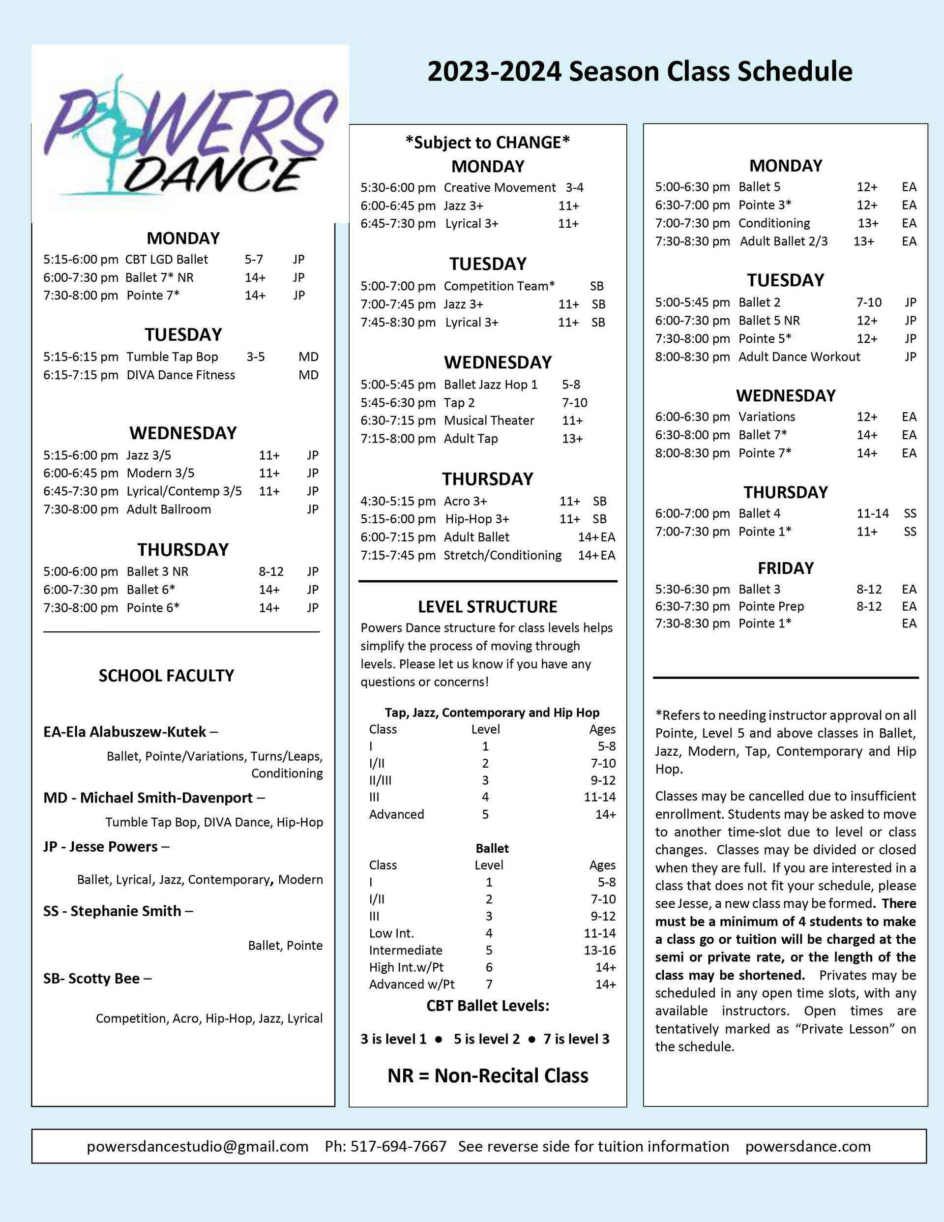 Schedule - Powers Dance