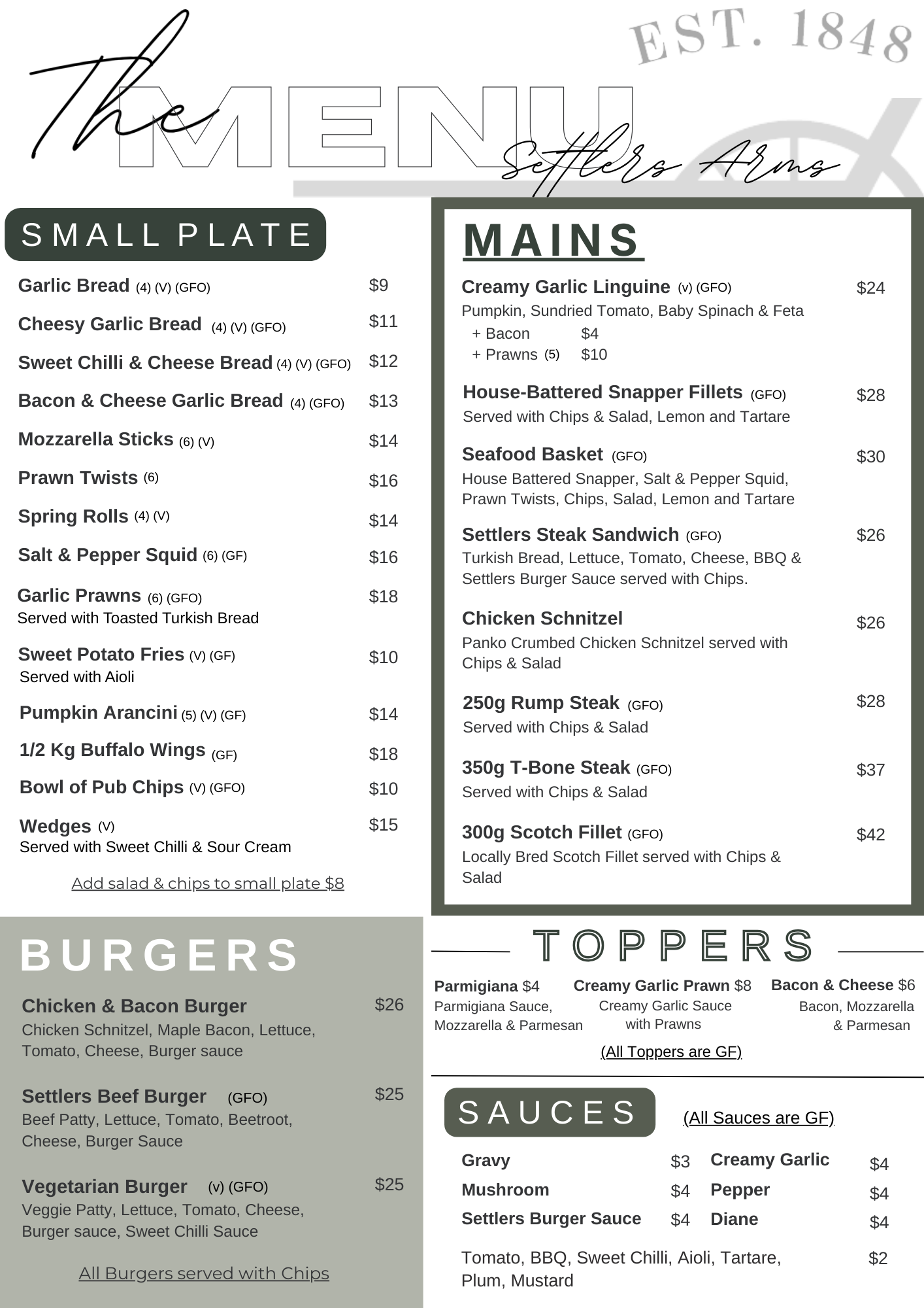 Food and Drink Options | Settlers Arms Dungog
