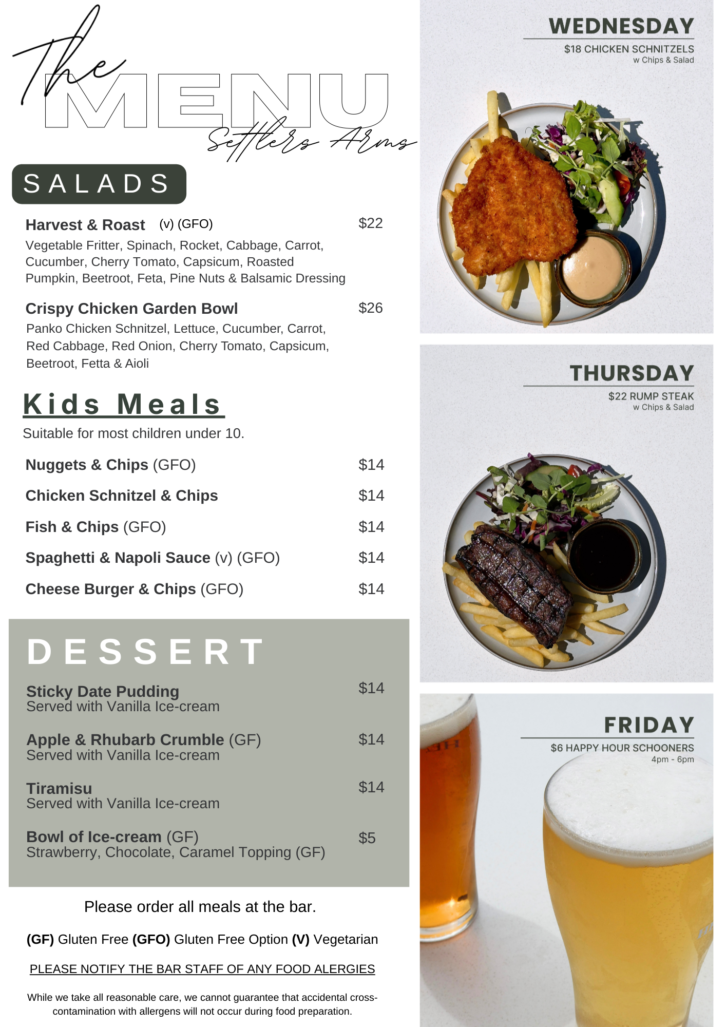 Food and Drink Options | Settlers Arms Dungog