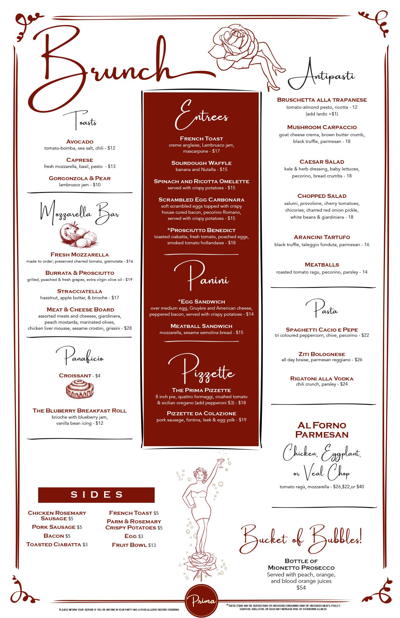 Our Brunch Menu - Prima Boston Italian Steakhouse