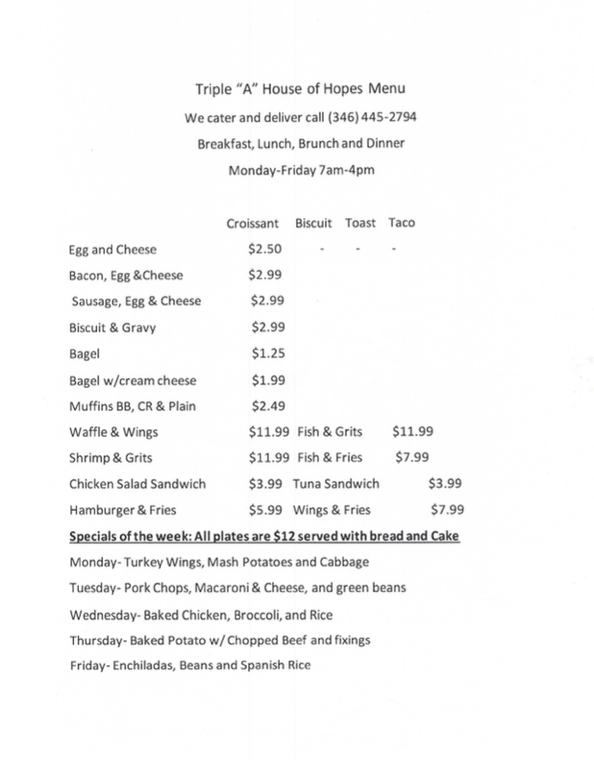 Triple A Cafe Menu 09/2022