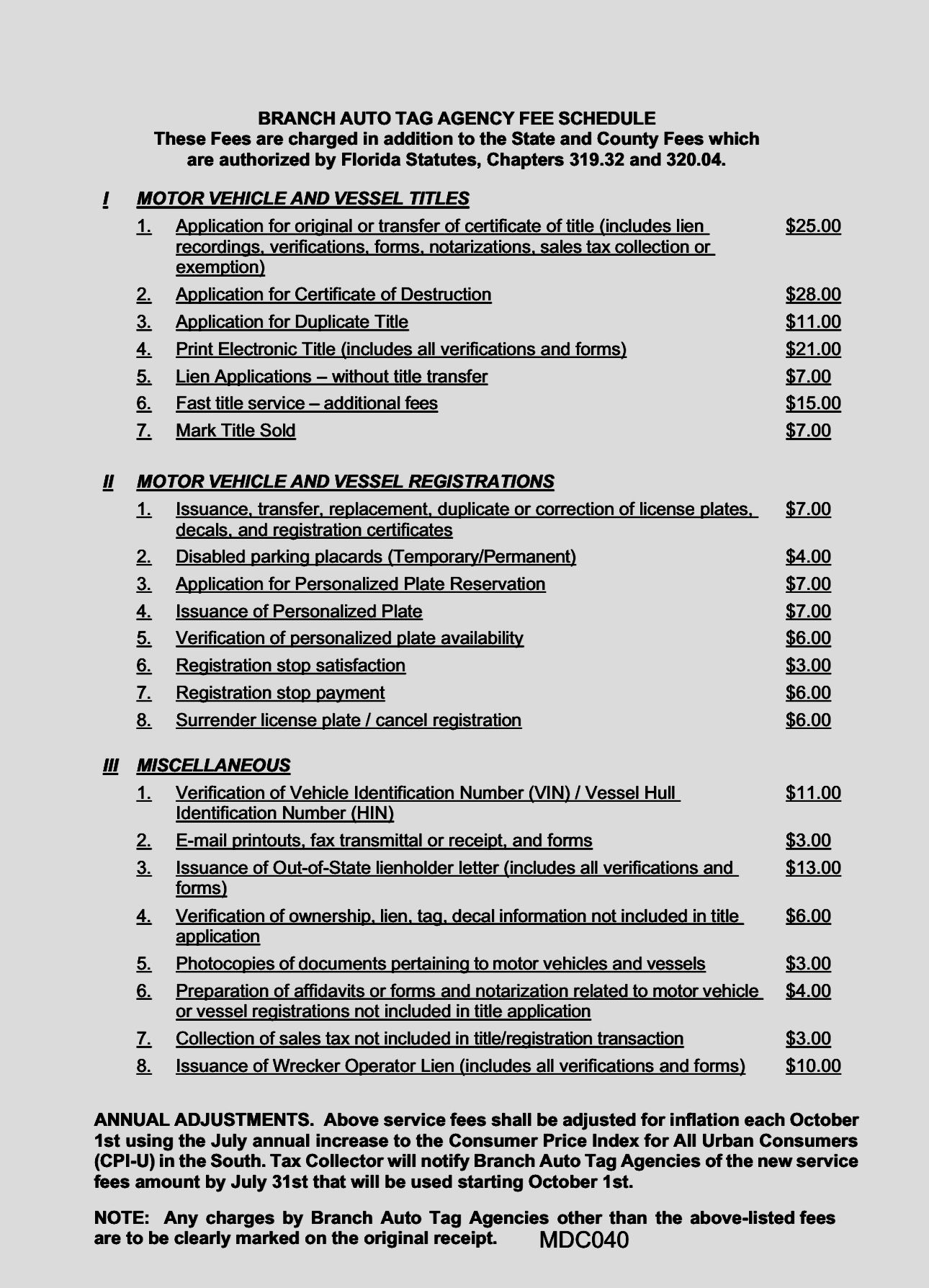 Fees | South Dade, FL | South Dade Auto Tag Agency