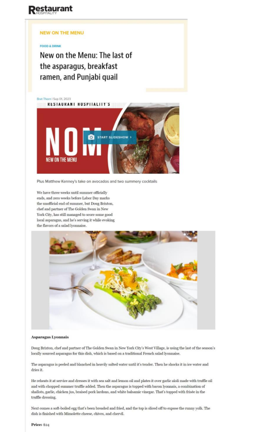 Press - The Golden Swan, NYC Restaurant
