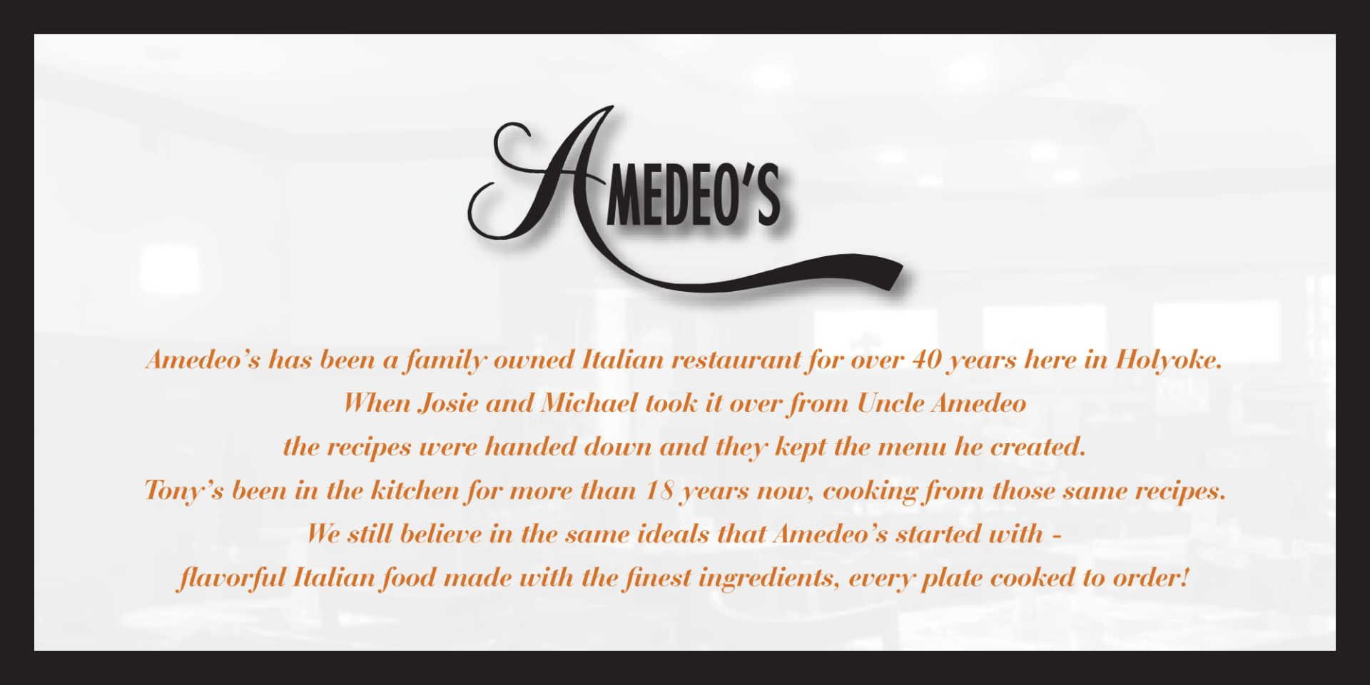 Menu | Holyoke, MA | Amedeo's