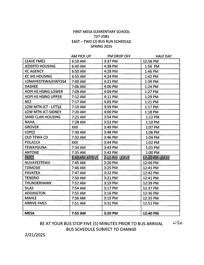 First Mesa Elementary School | Important Announcements