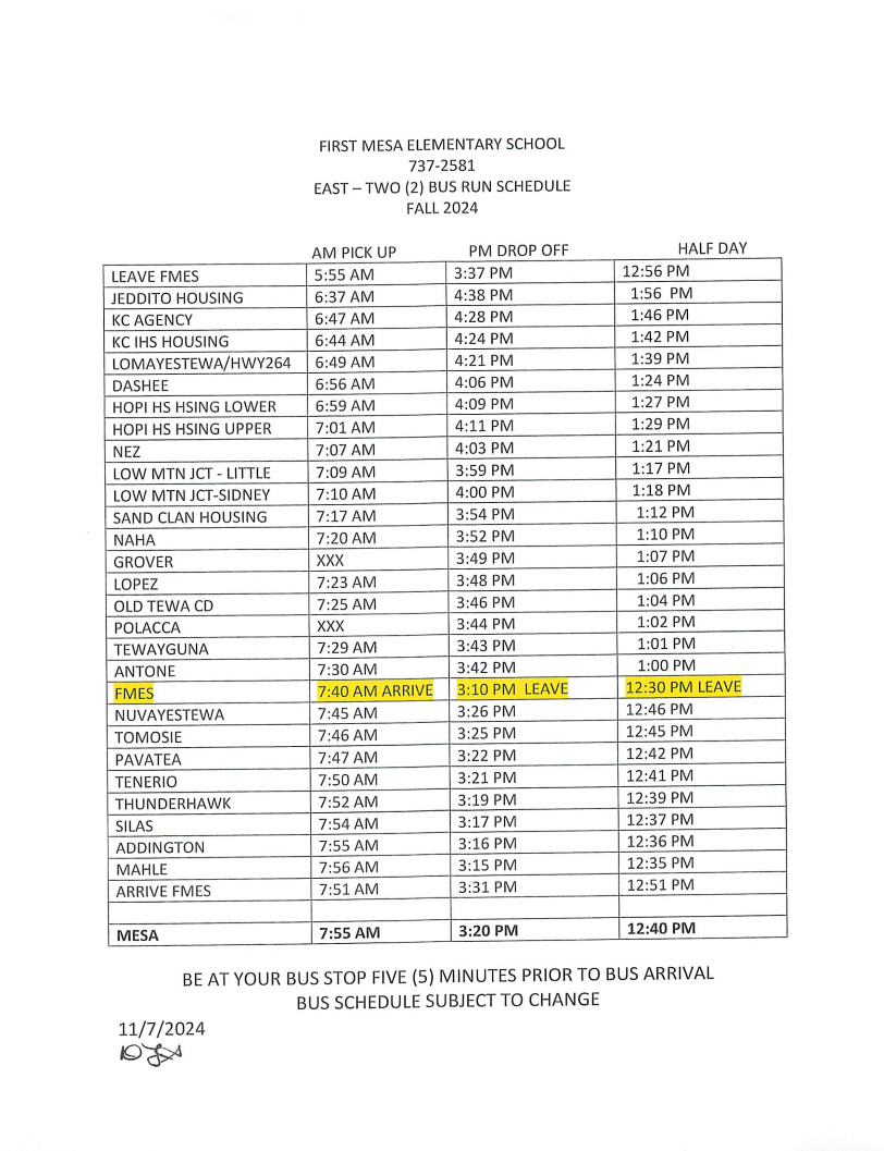 First Mesa Elementary School | Important Announcements
