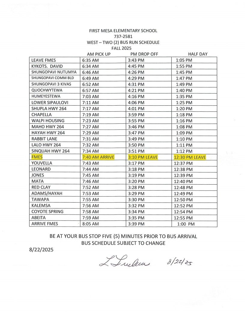 First Mesa Elementary School | Important Announcements