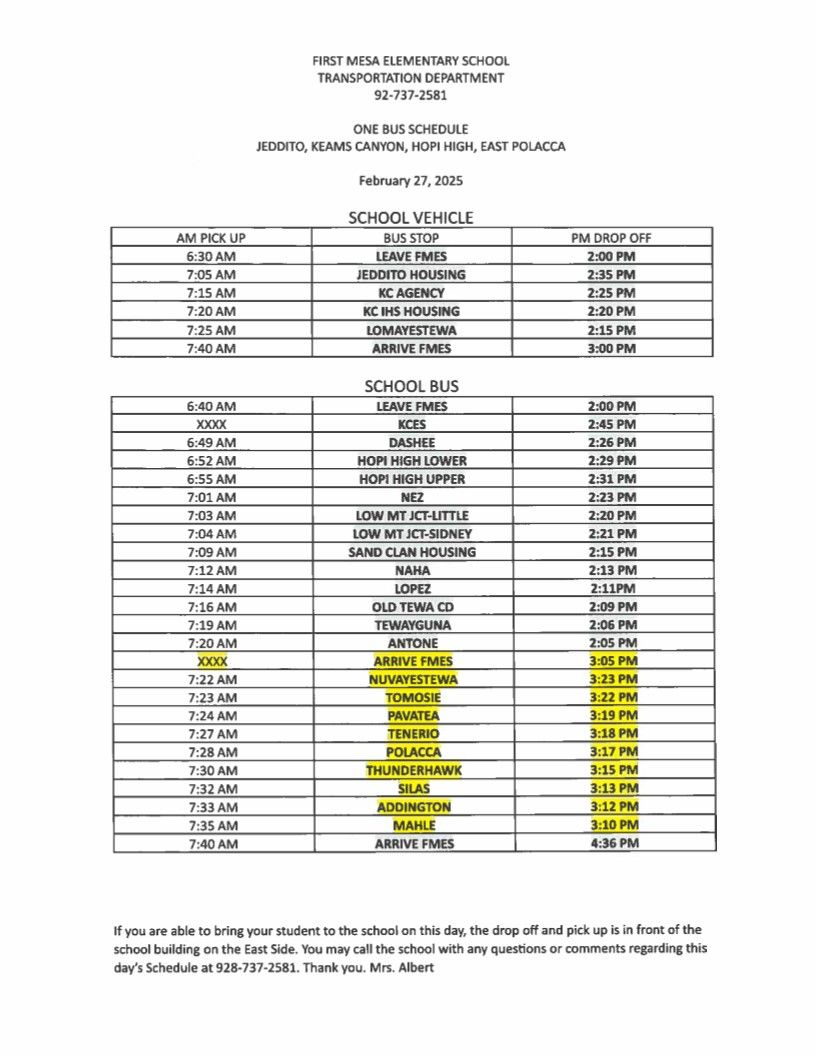 First Mesa Elementary School | Important Announcements