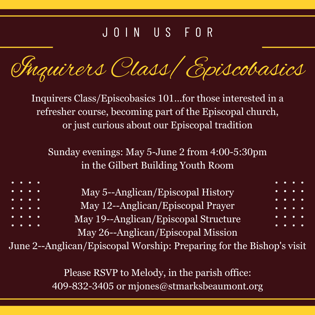New to St. Mark's? Interested in joining? Come to our 'Inquirers Class.'