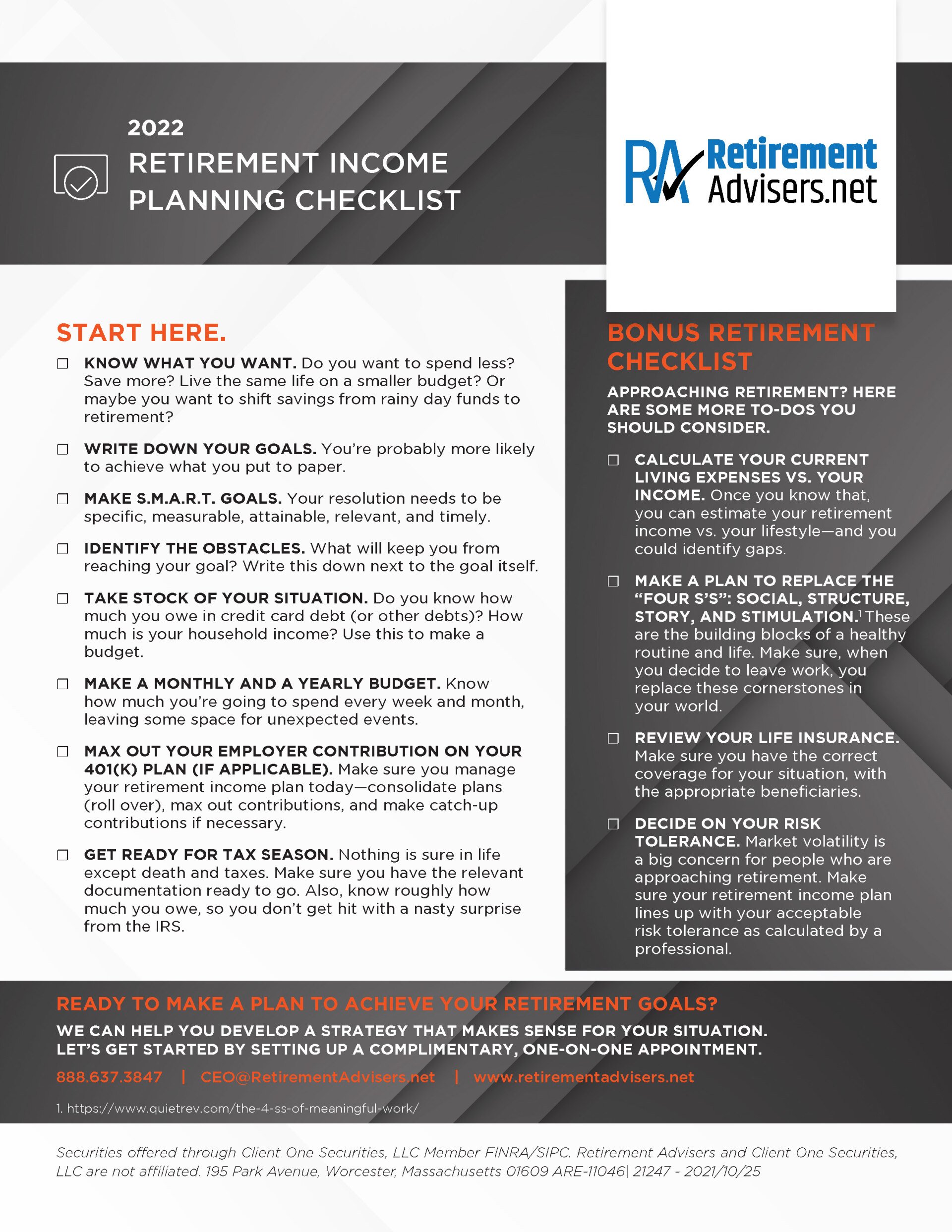 2021 Retirement Cheat Sheets | Retirement Advisers
