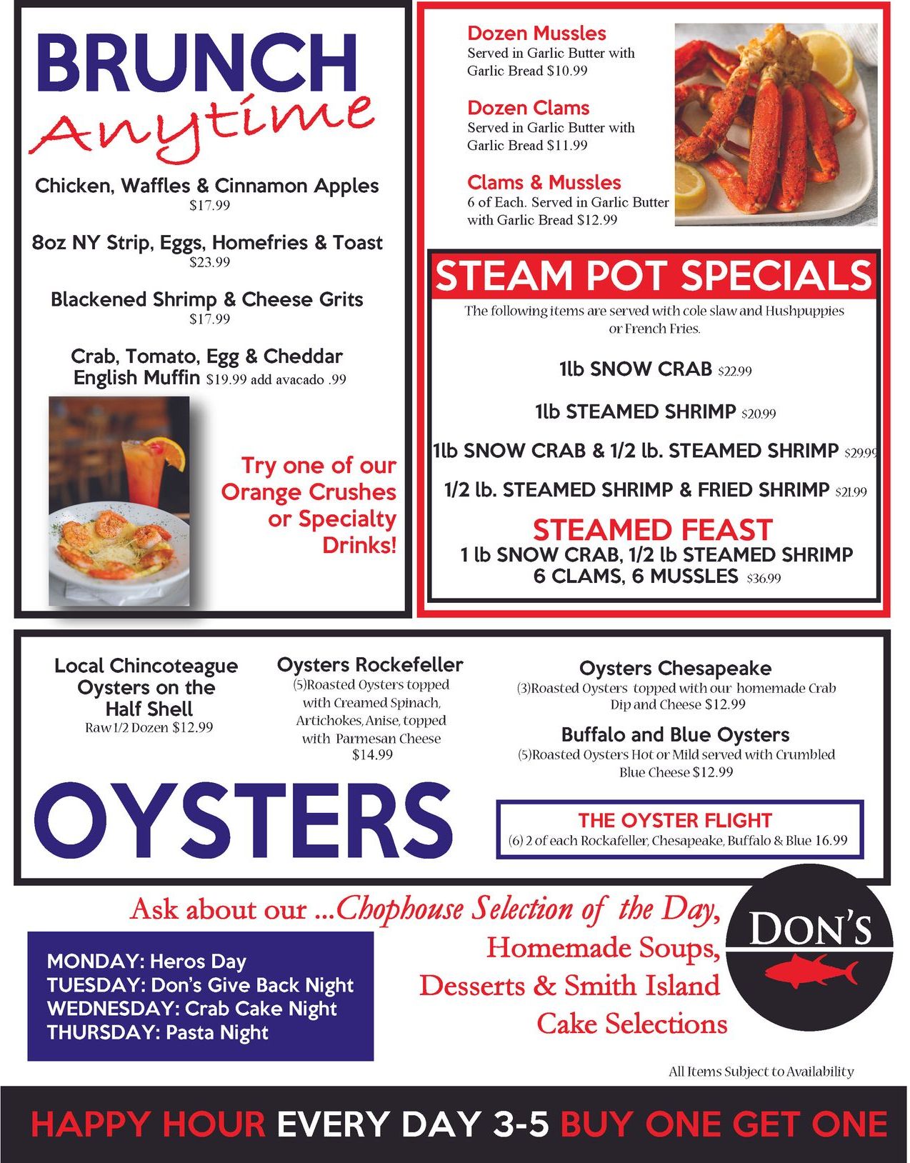 Daily Specials – Ocean Pines, MD – Don’s Seafood & Chophouse