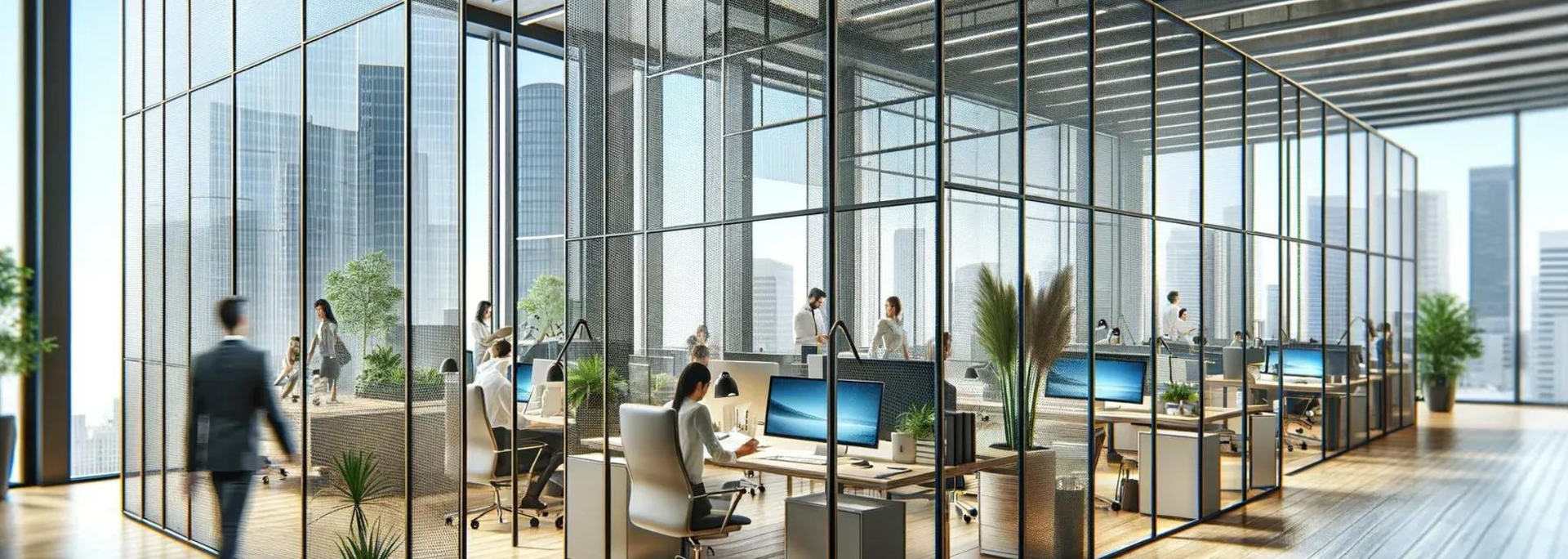An office tour through glass partitions