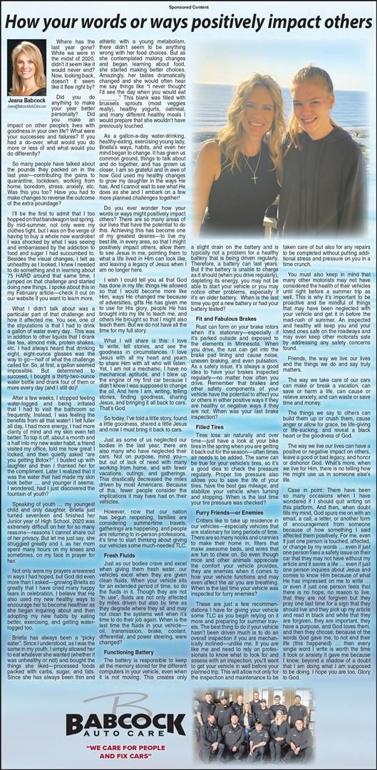 How your words or ways positively impact others - Babcock Auto Care