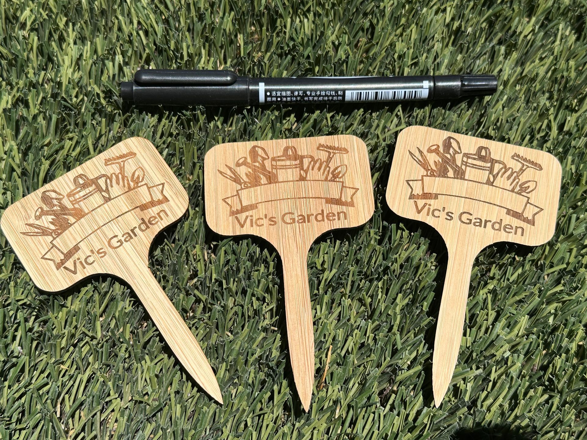Custom Engraved Bamboo Garden Markers – 25 Pack with Pen