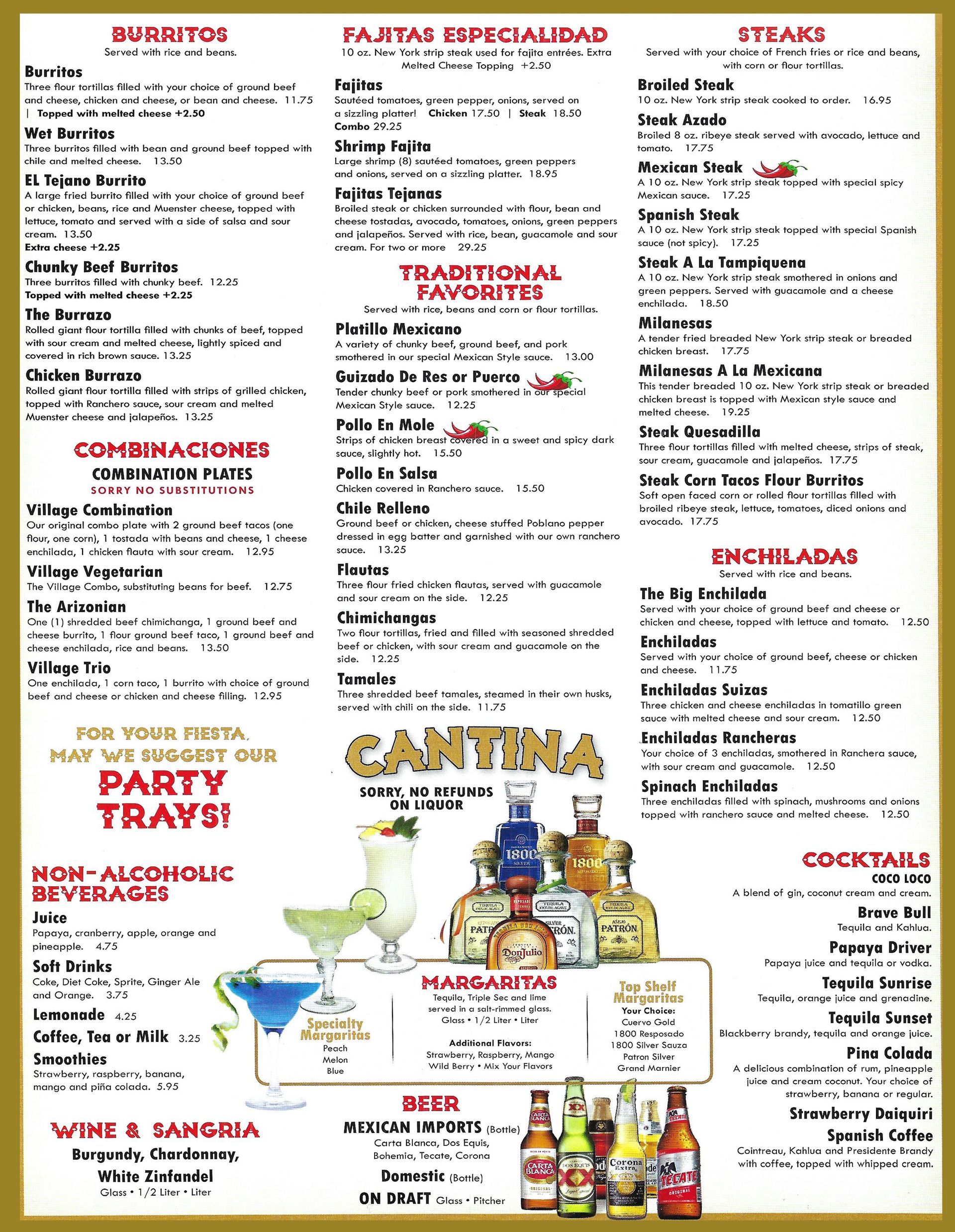 Dinner Menu | Mexican Village Restaurant - Detroit, Michigan