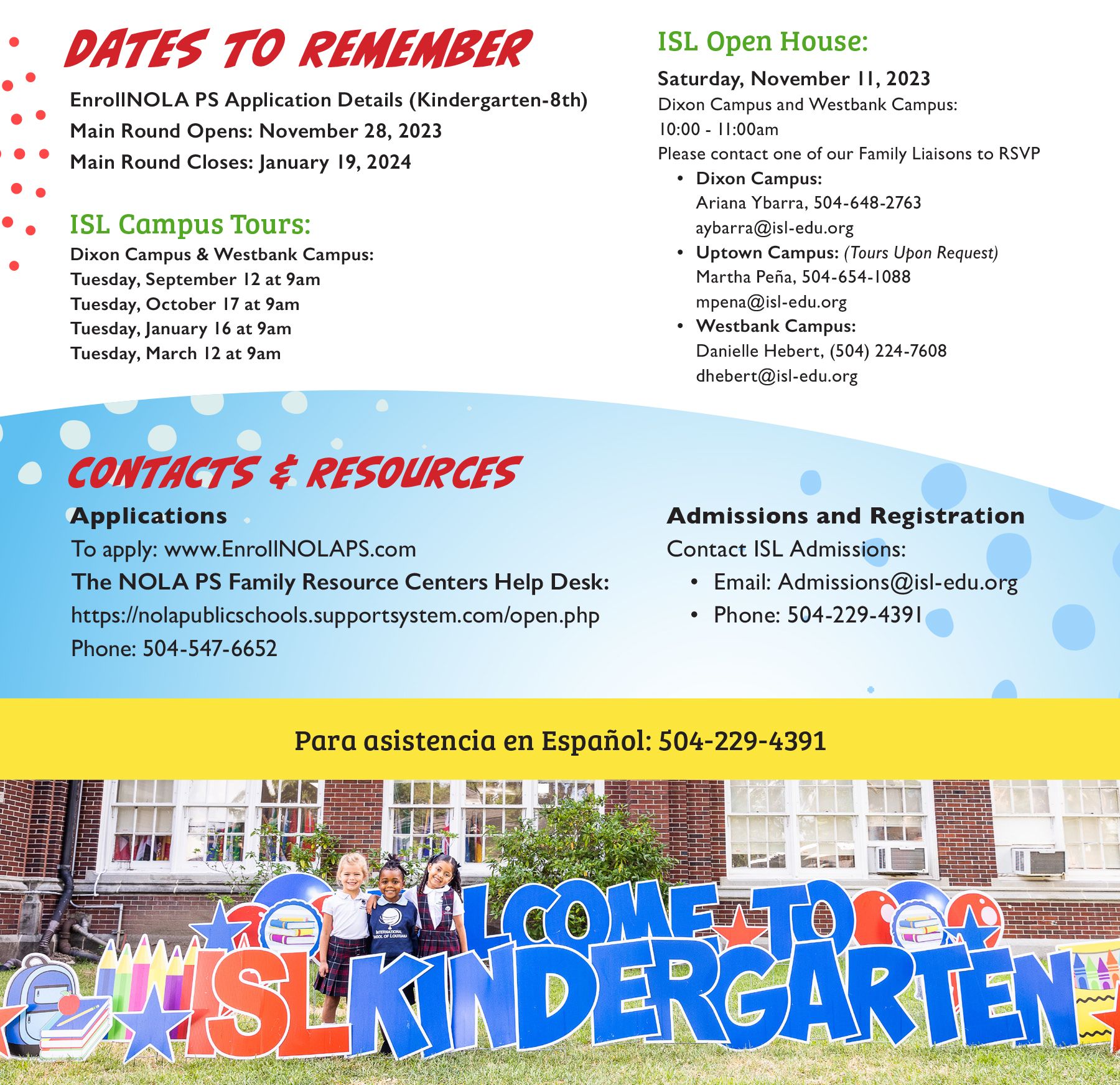 Open House and Tour Dates