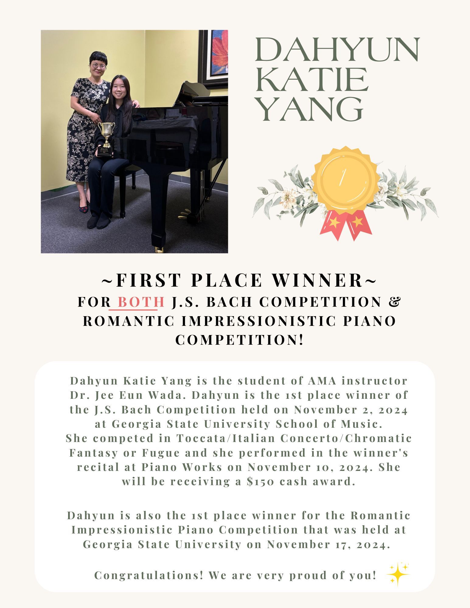 2024 Bach Competition & Romantic Impressionist Winner: Dahyun Katie Yang!