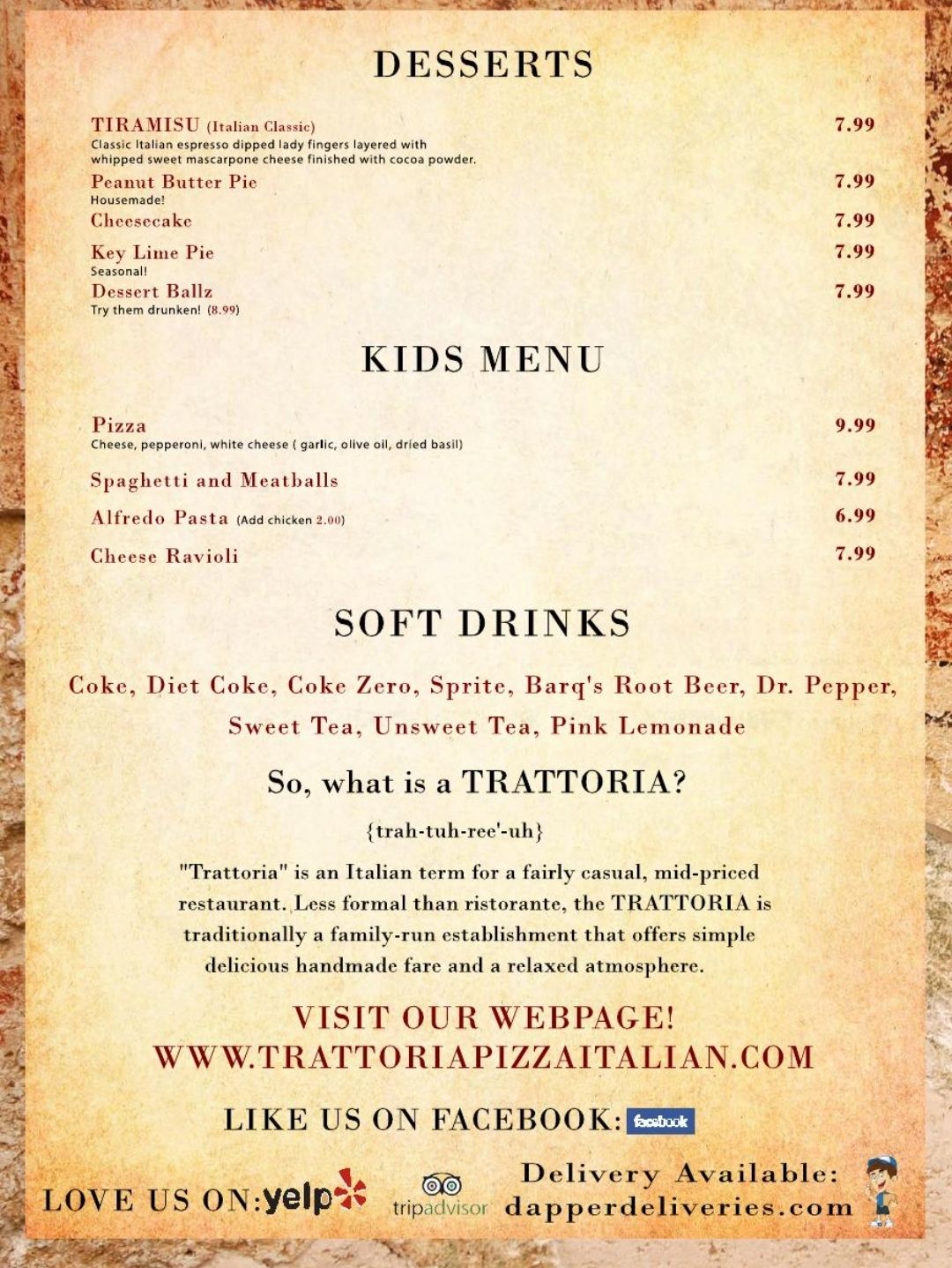 Our Menu | Baldwin County, Alabama | Trattoria Pizza & Italian