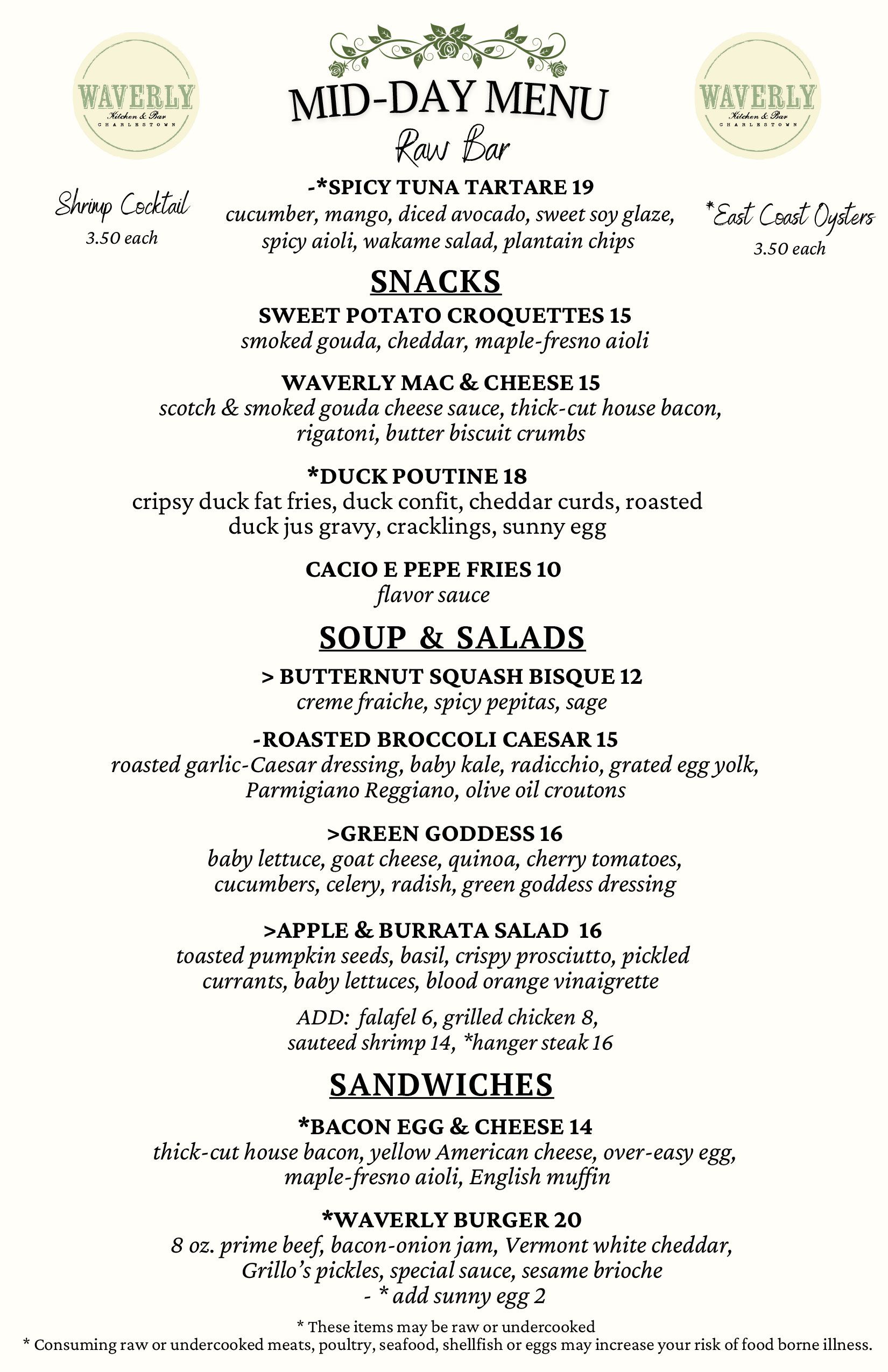 Lunch Menu - Waverly Kitchen & Bar Charlestown
