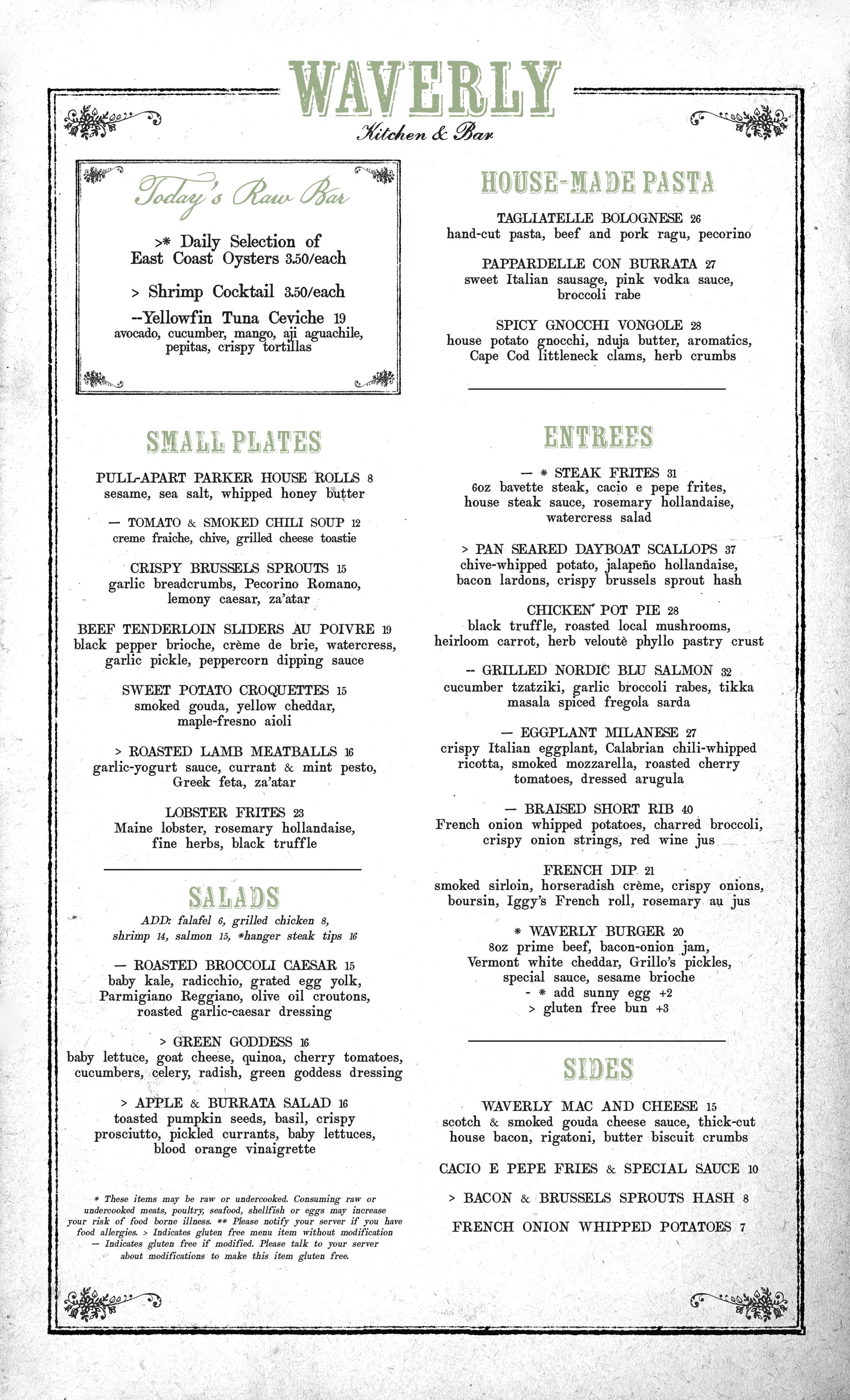 Dinner Menu - Waverly Kitchen & Bar Charlestown