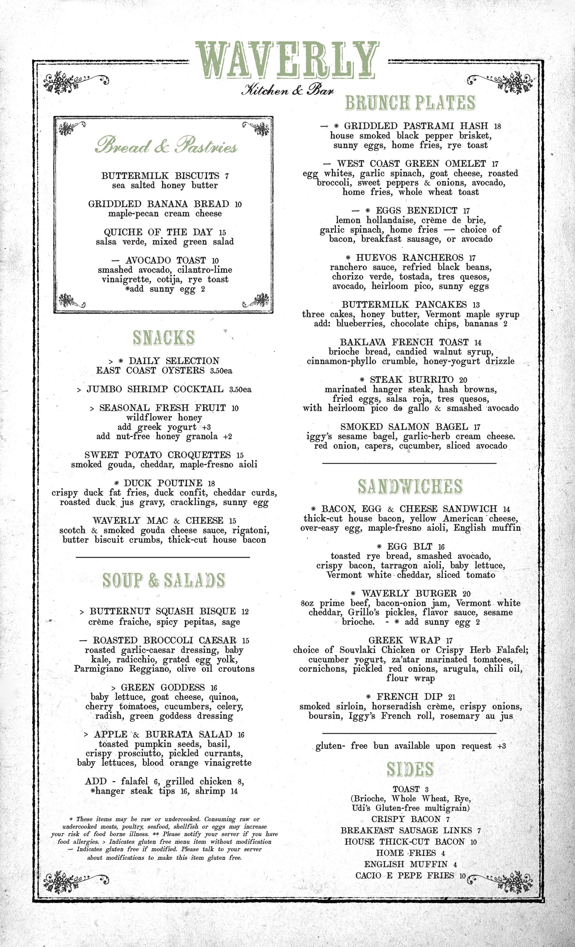 Brunch Menu - Waverly Kitchen & Bar Best Brunch In Charlestown