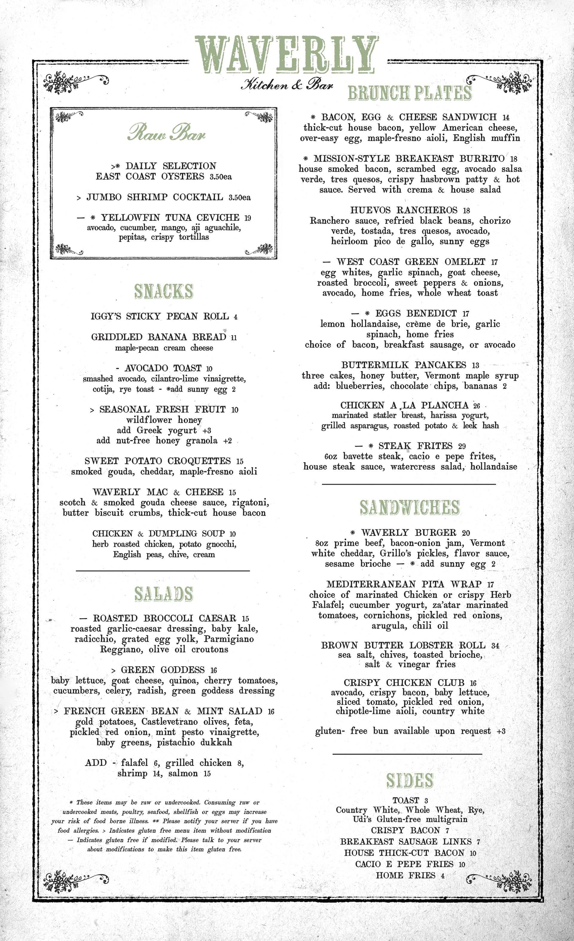 Brunch Menu - Waverly Kitchen & Bar Best Brunch In Charlestown