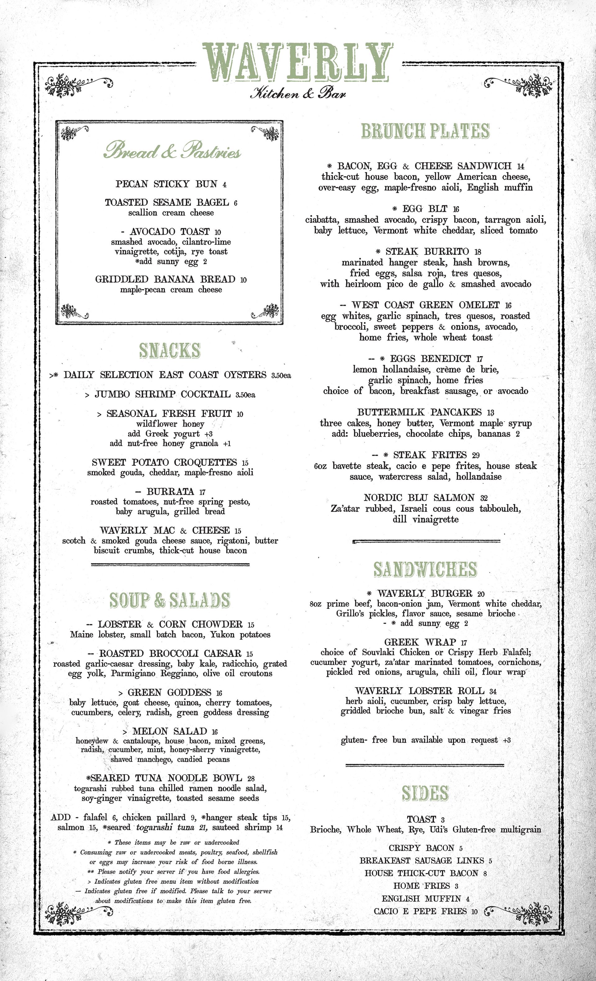 Brunch Menu - Waverly Kitchen & Bar Best Brunch In Charlestown