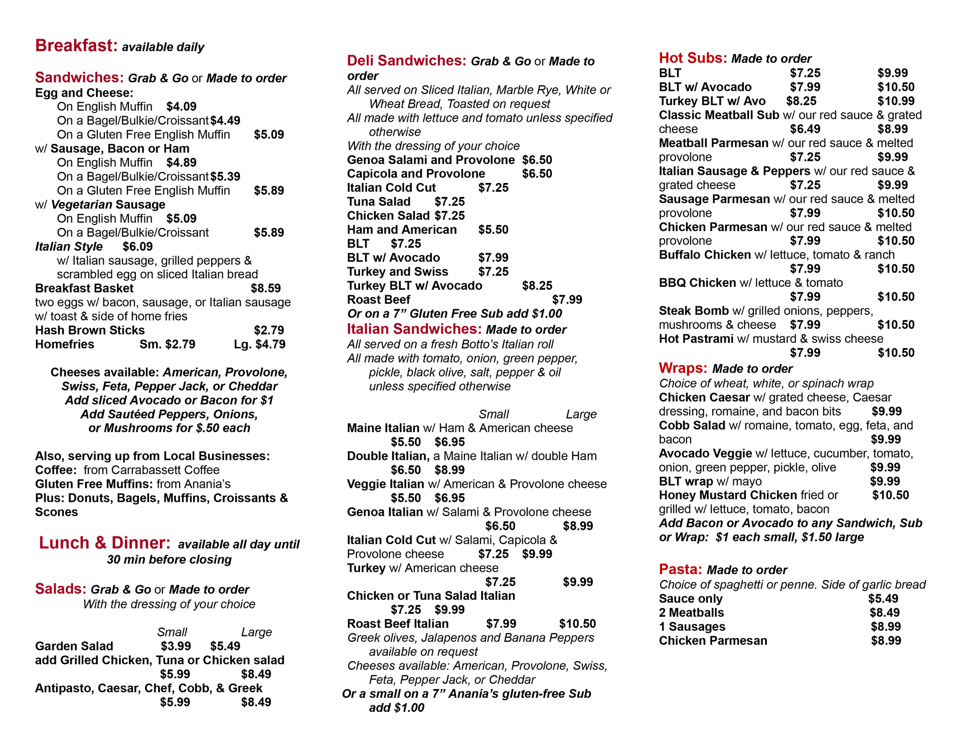 Ferry Village Market Menu | South Portland, ME