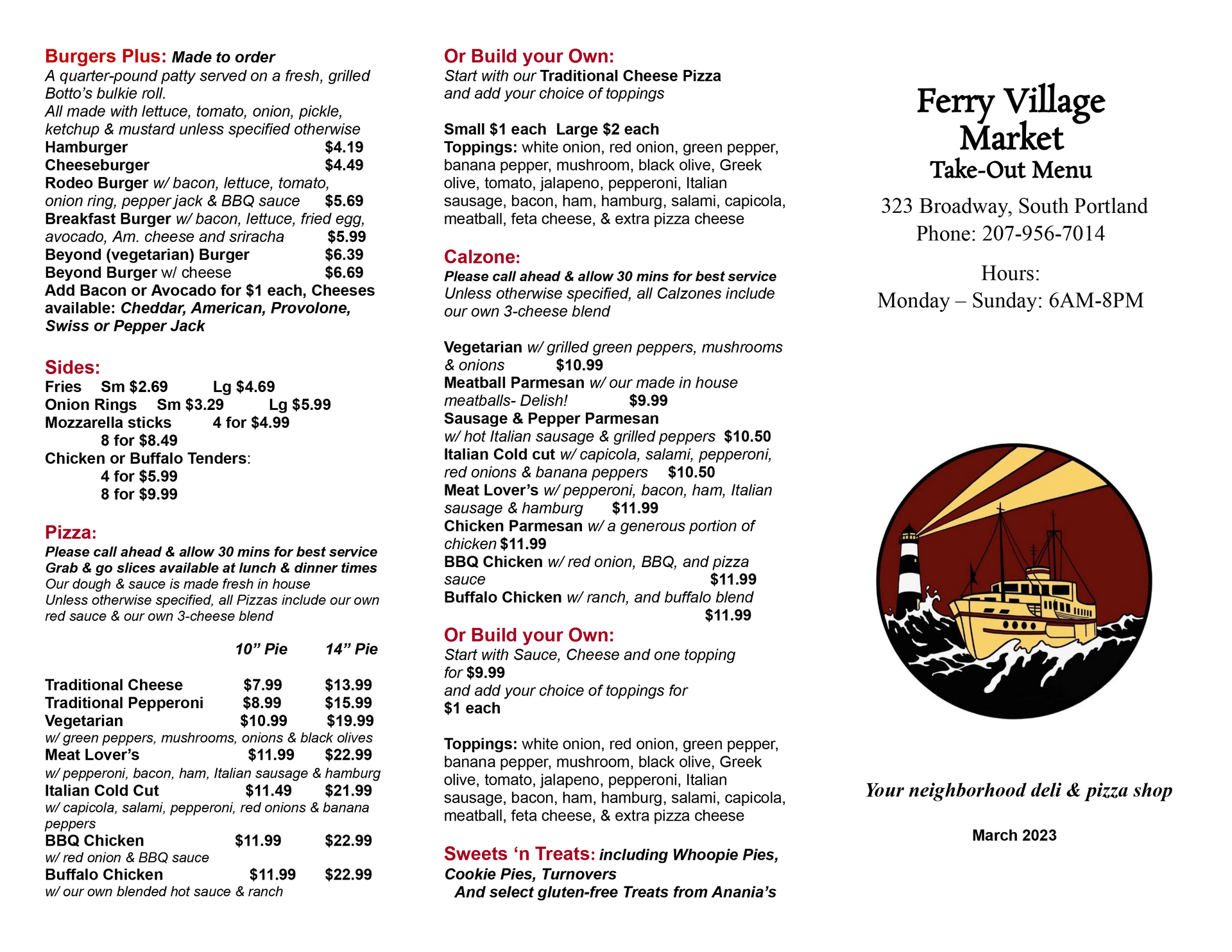 Ferry Village Market Menu | South Portland, ME