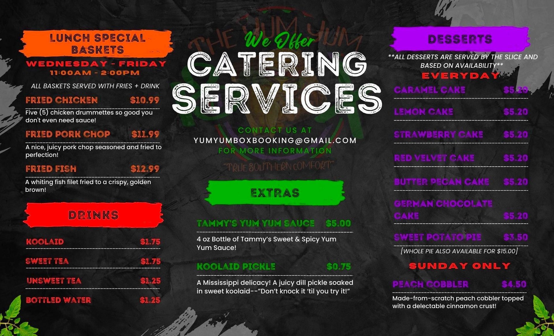 Menu for Southern Comfort Food | The Yum Yum Box | Lawton, OK