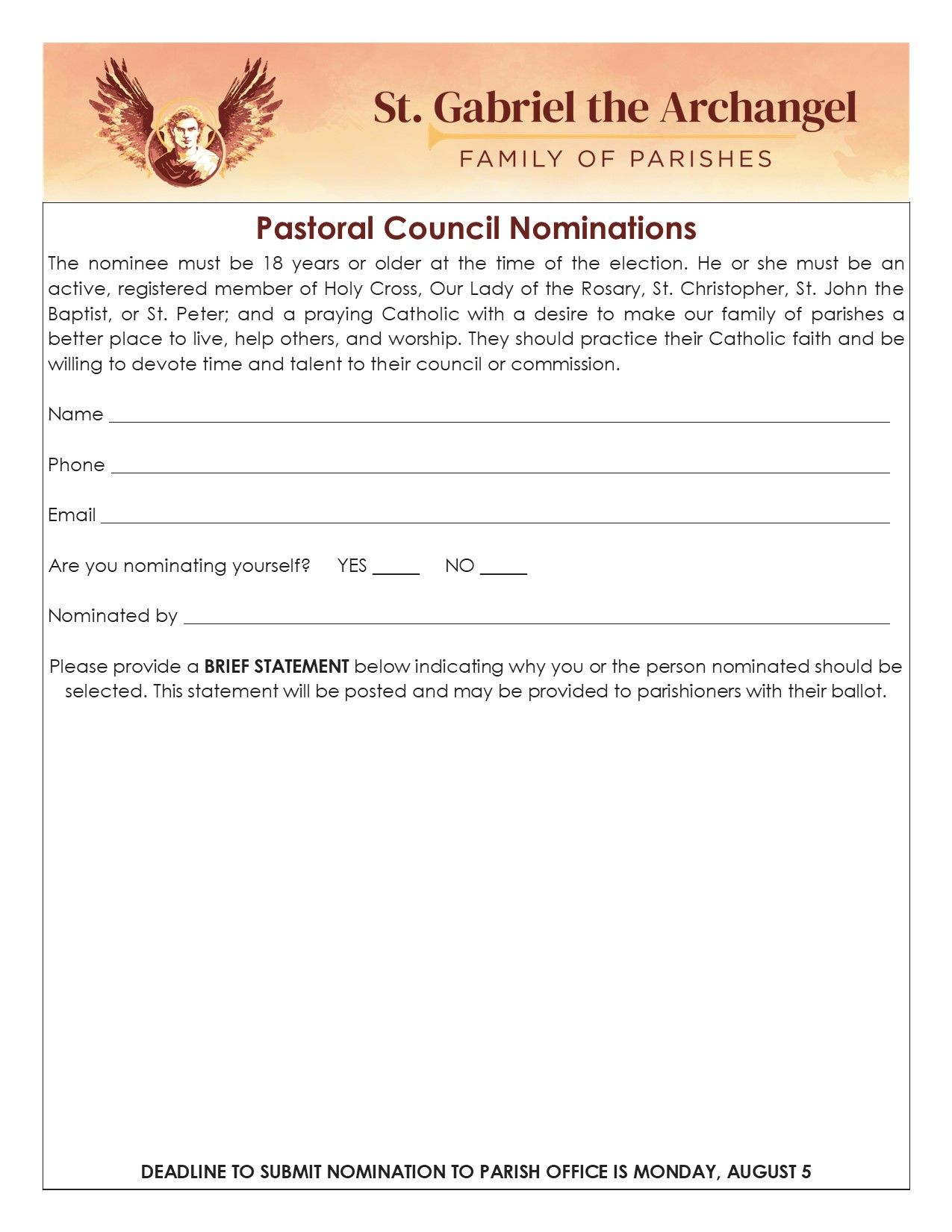 Pastoral Council Nomination Form Pastoral Council Nomination Form