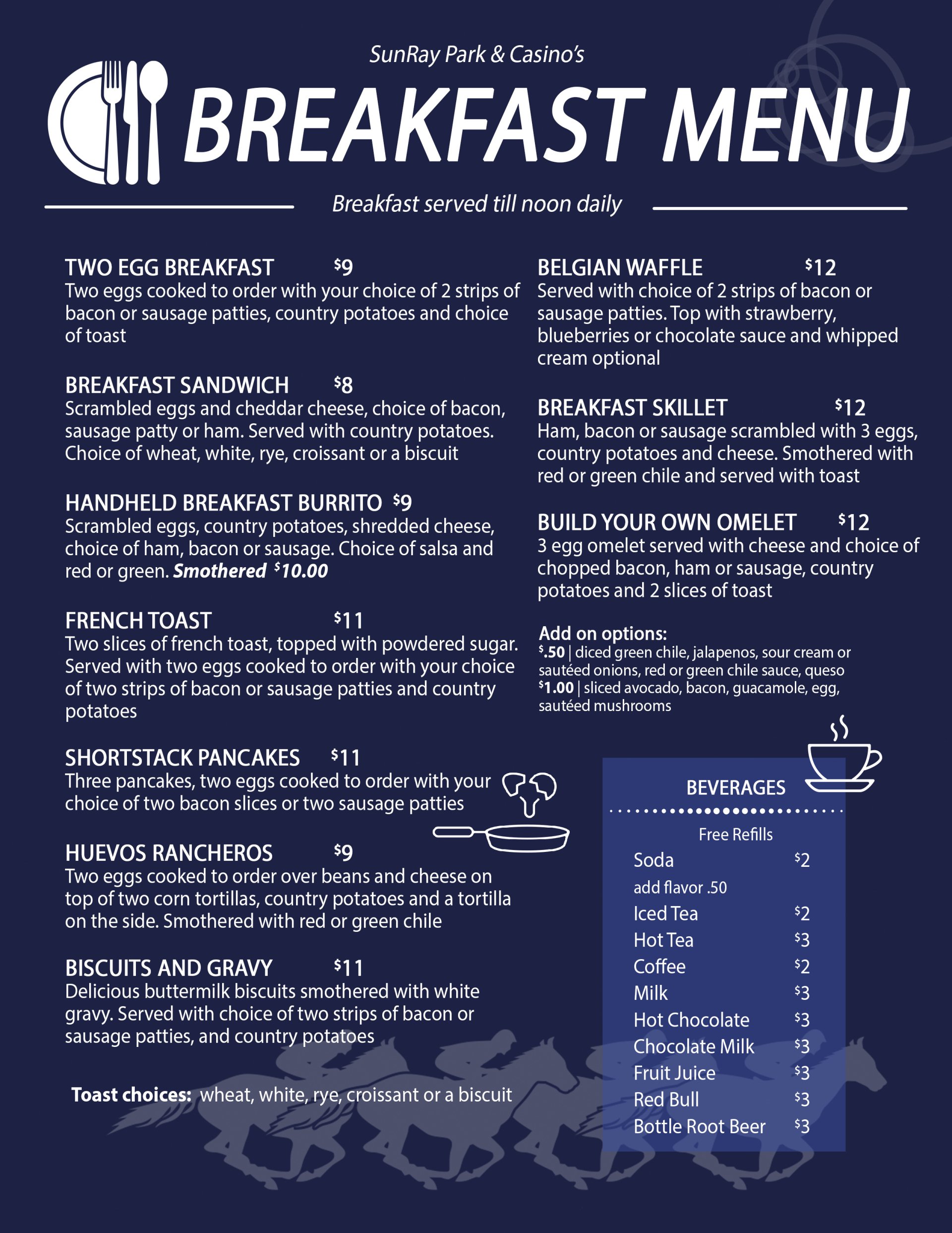 Sportz Arena Menu | SunRay Park & Casino