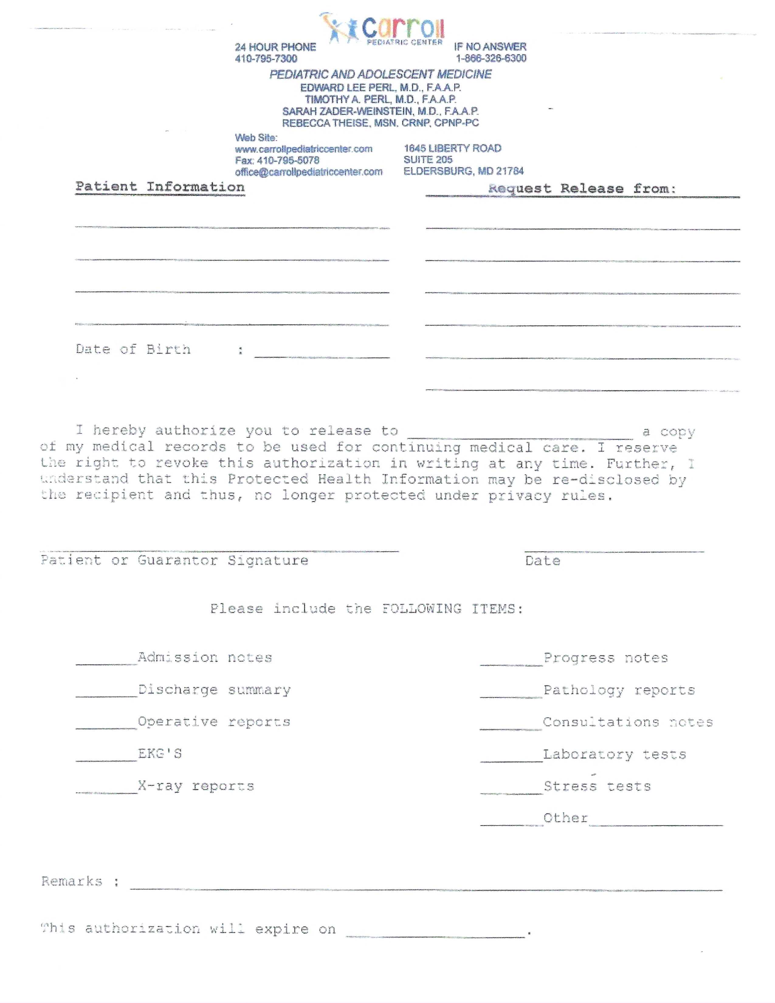 Forms | Carroll Pediatric Center | Sykesville, MD | Carroll County