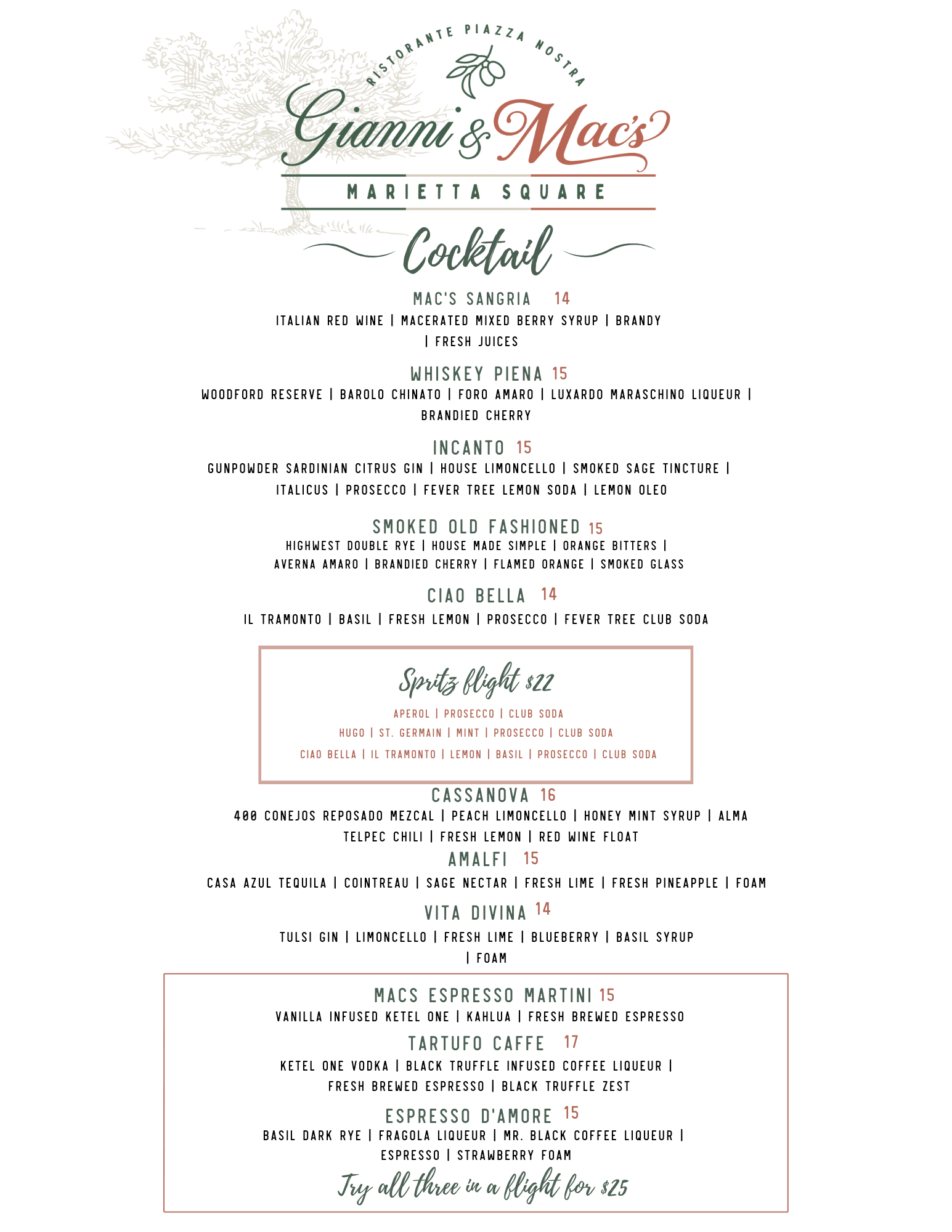 Cocktail Menu | Gianni & Mac's Ristorante