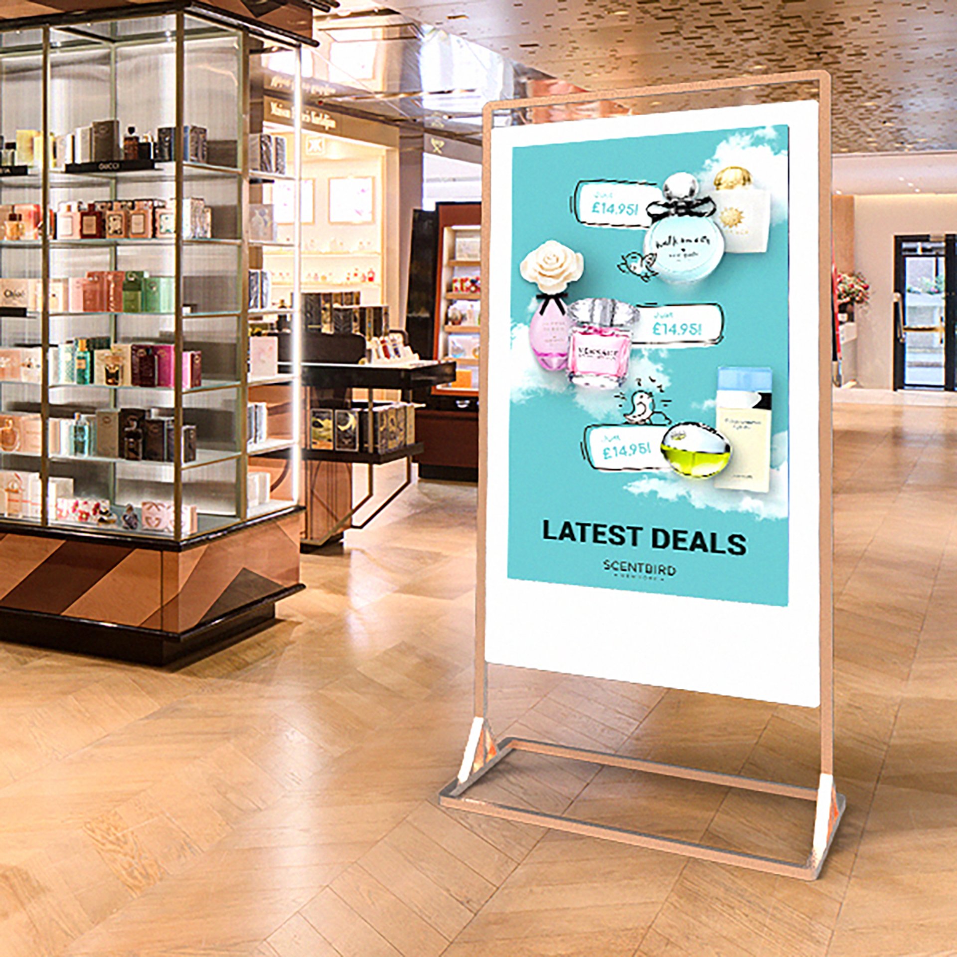 Superslim freestanding digital posters