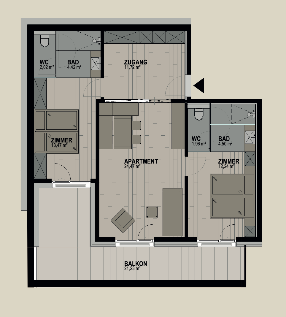 aurum 4 Basic – Apartment für bis zu 4 Personen