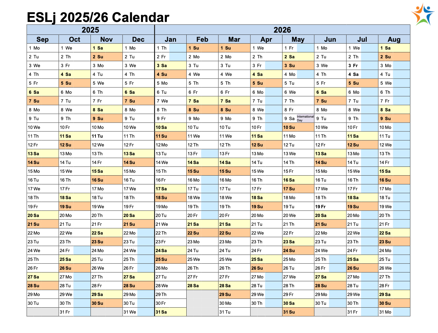ESLj School Calendar 25-26