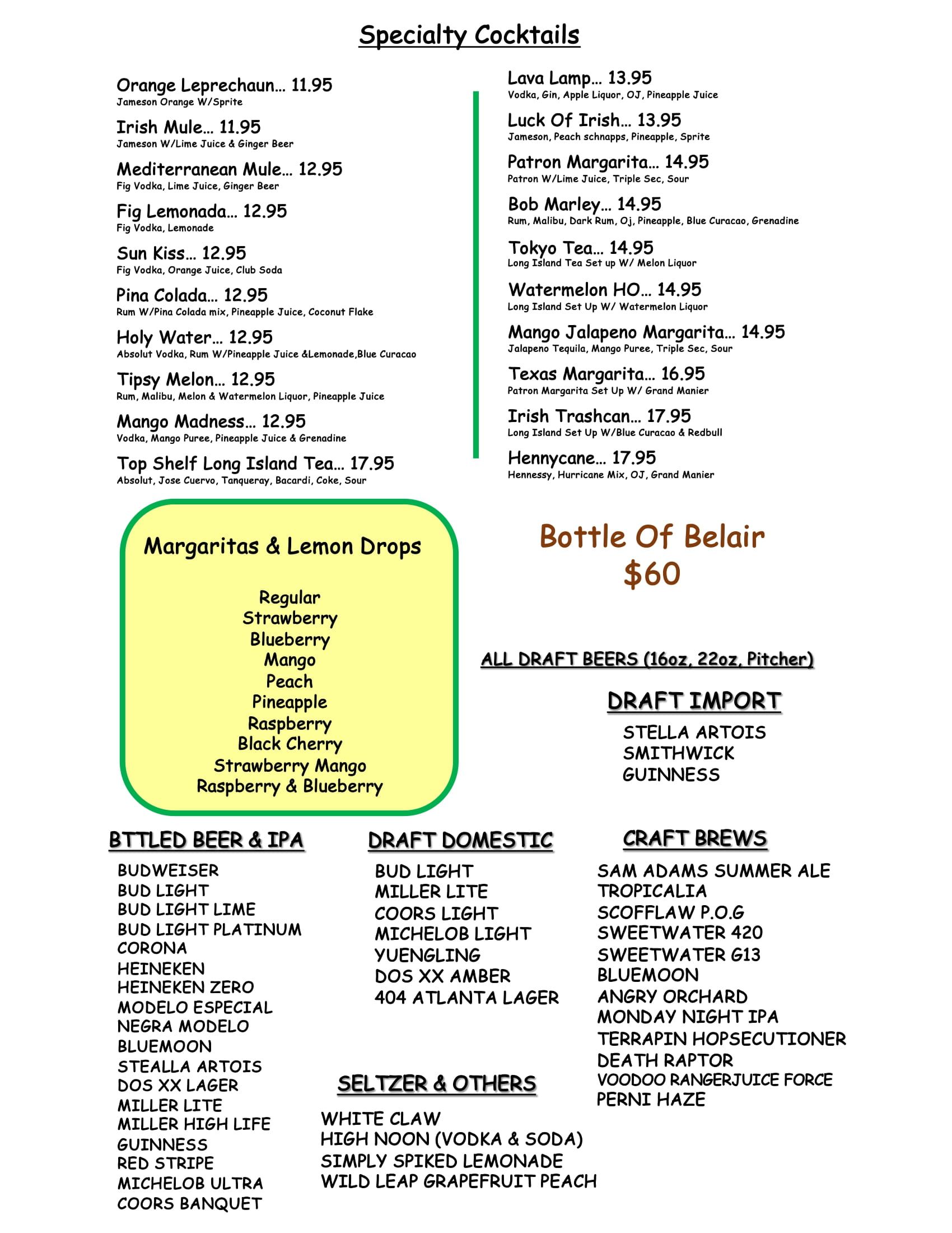 Menu - IRISH BRED PUB HAPEVILLE, GA