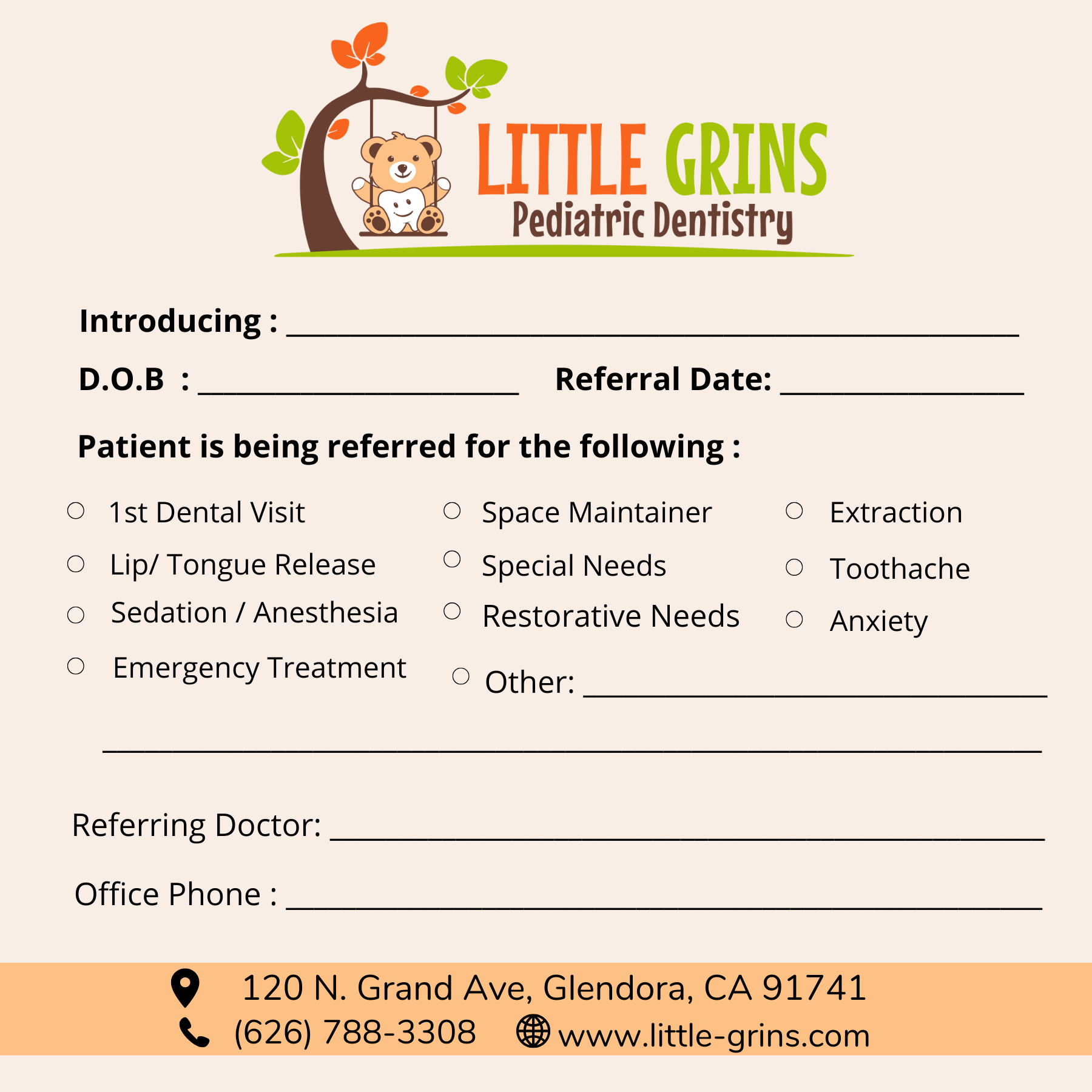 Referral Form | Little Grins Pediatric Dentistry | Glendora, CA ...