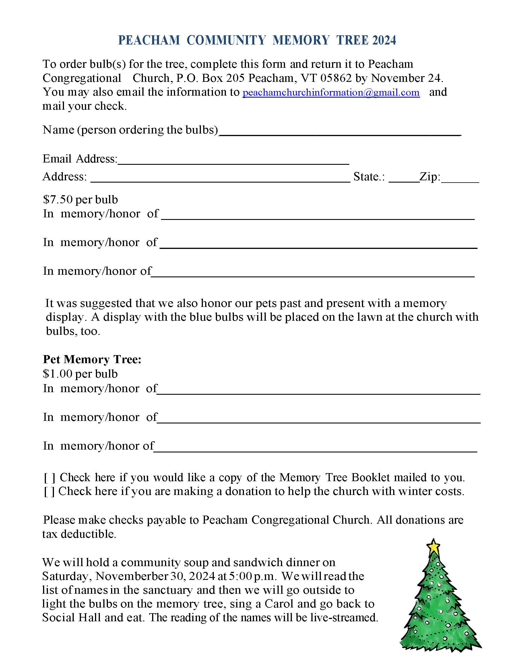 Memory Tree Bulb Order Form