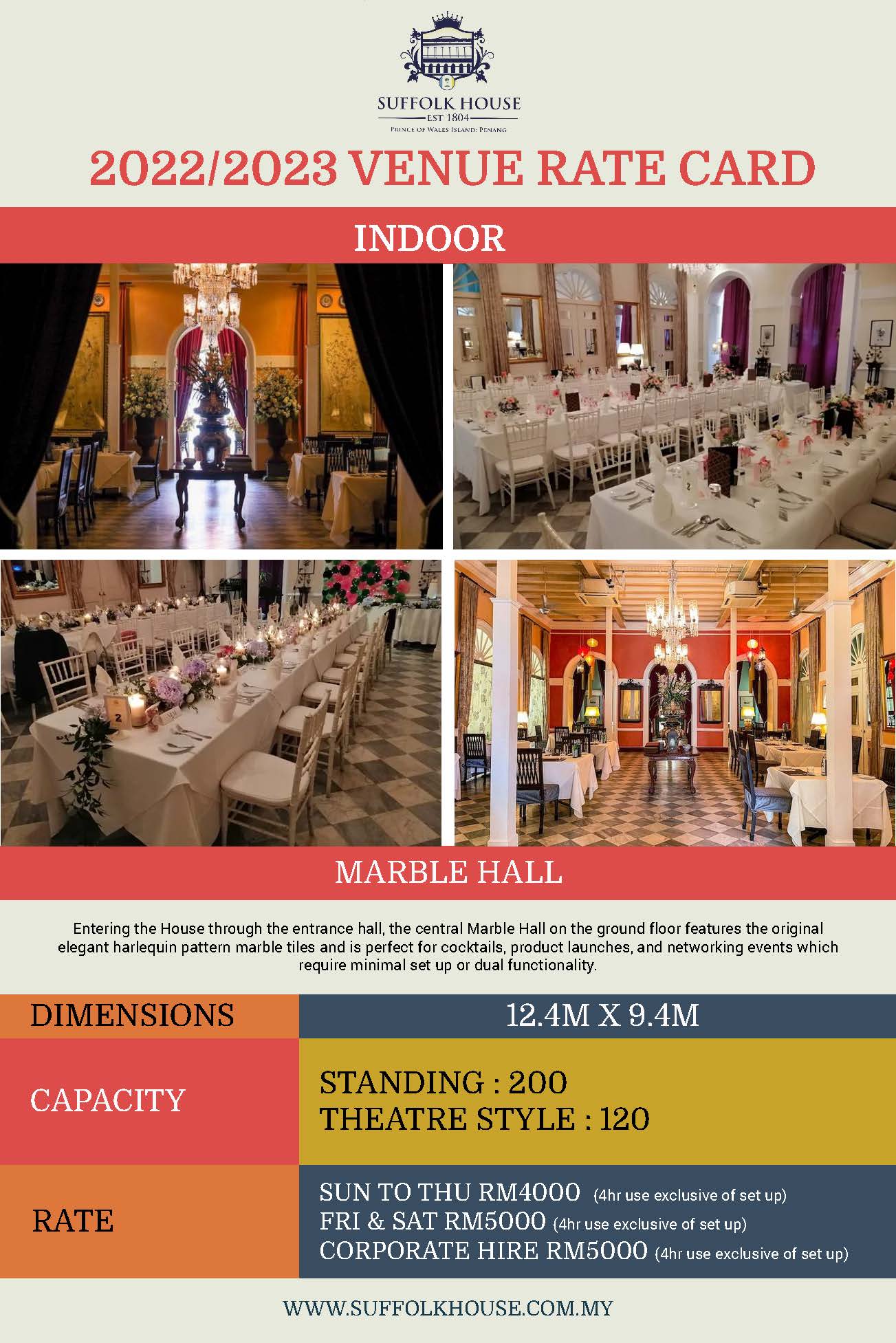 Venue Rate Card - Suffolk House Penang