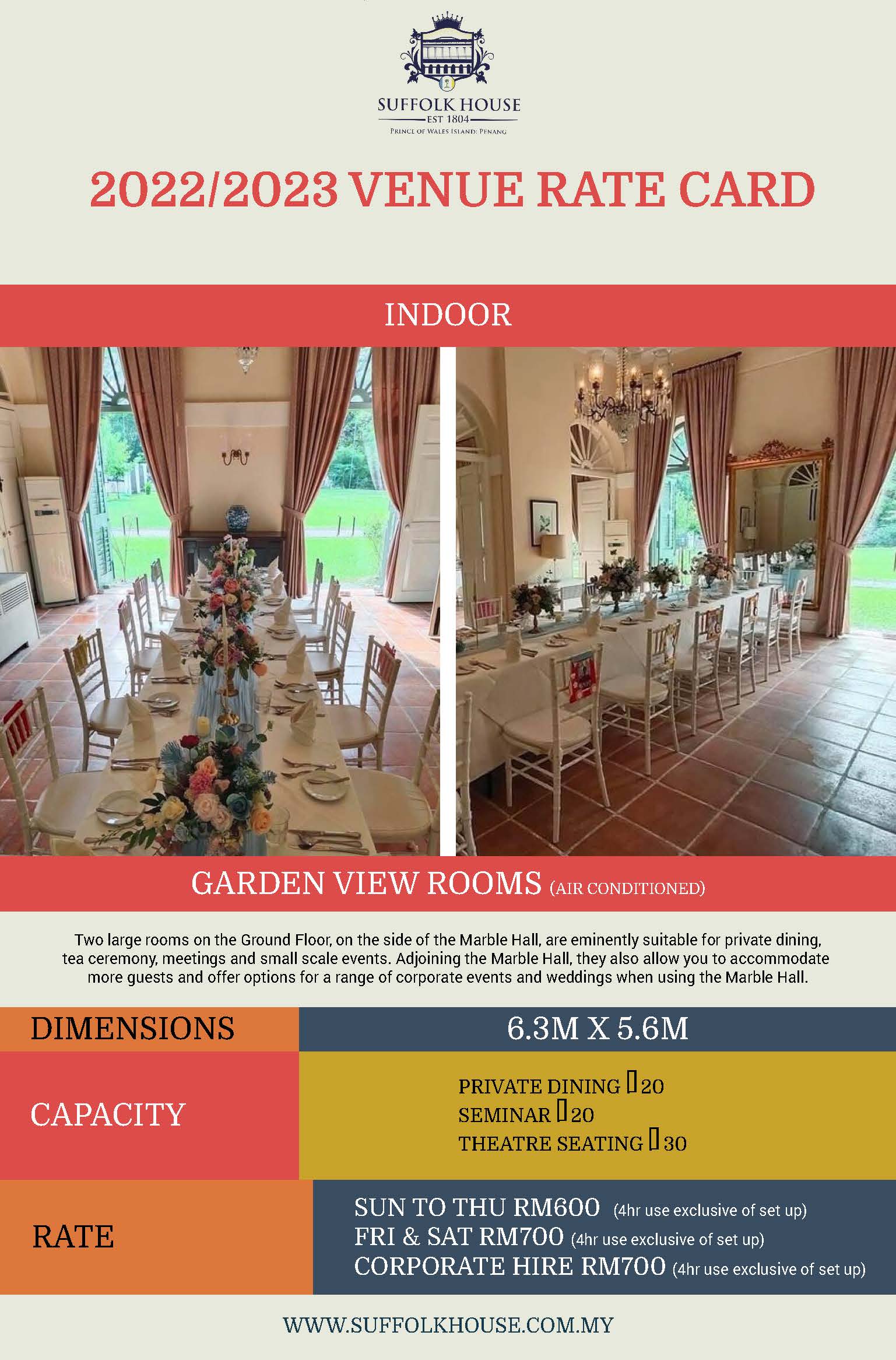 Venue Rate Card - Suffolk House Penang