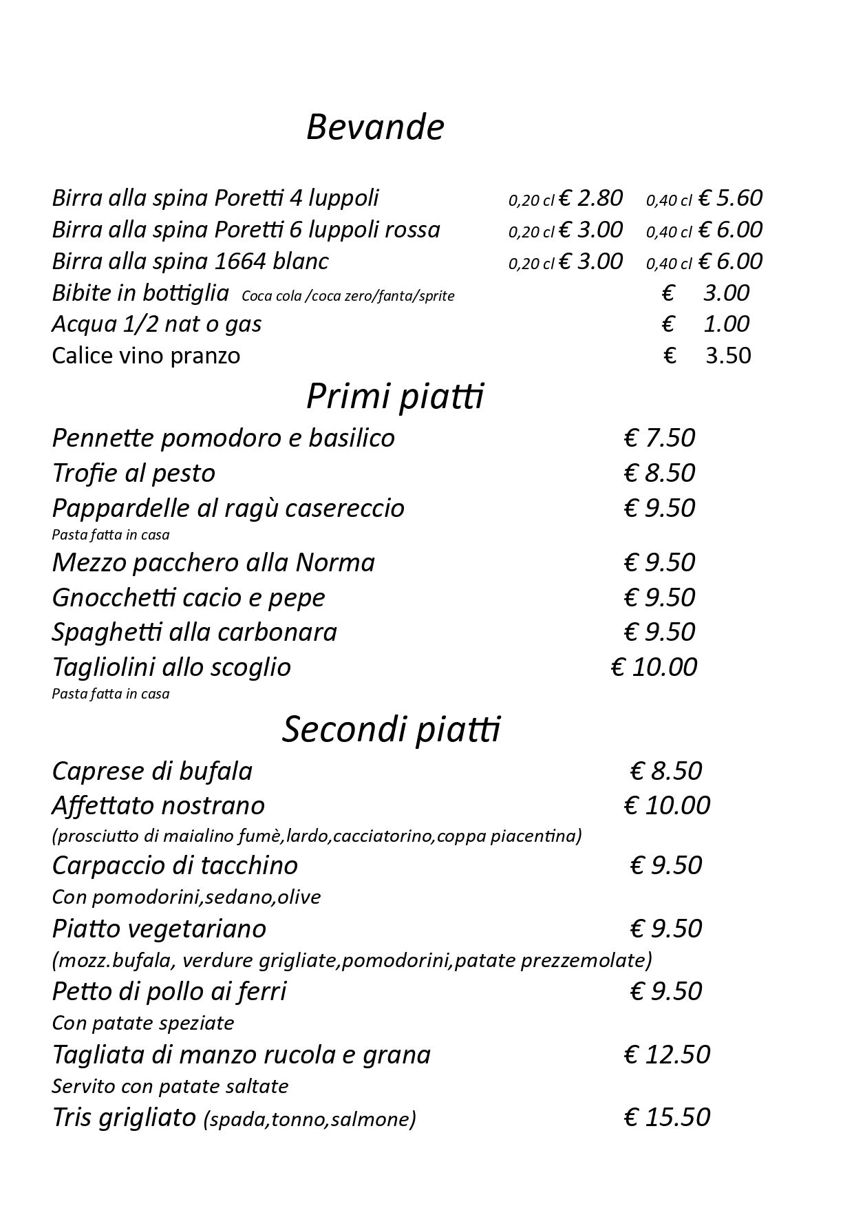 Menu del ristorante | La Vecchia Stazione. Binasco (MI)