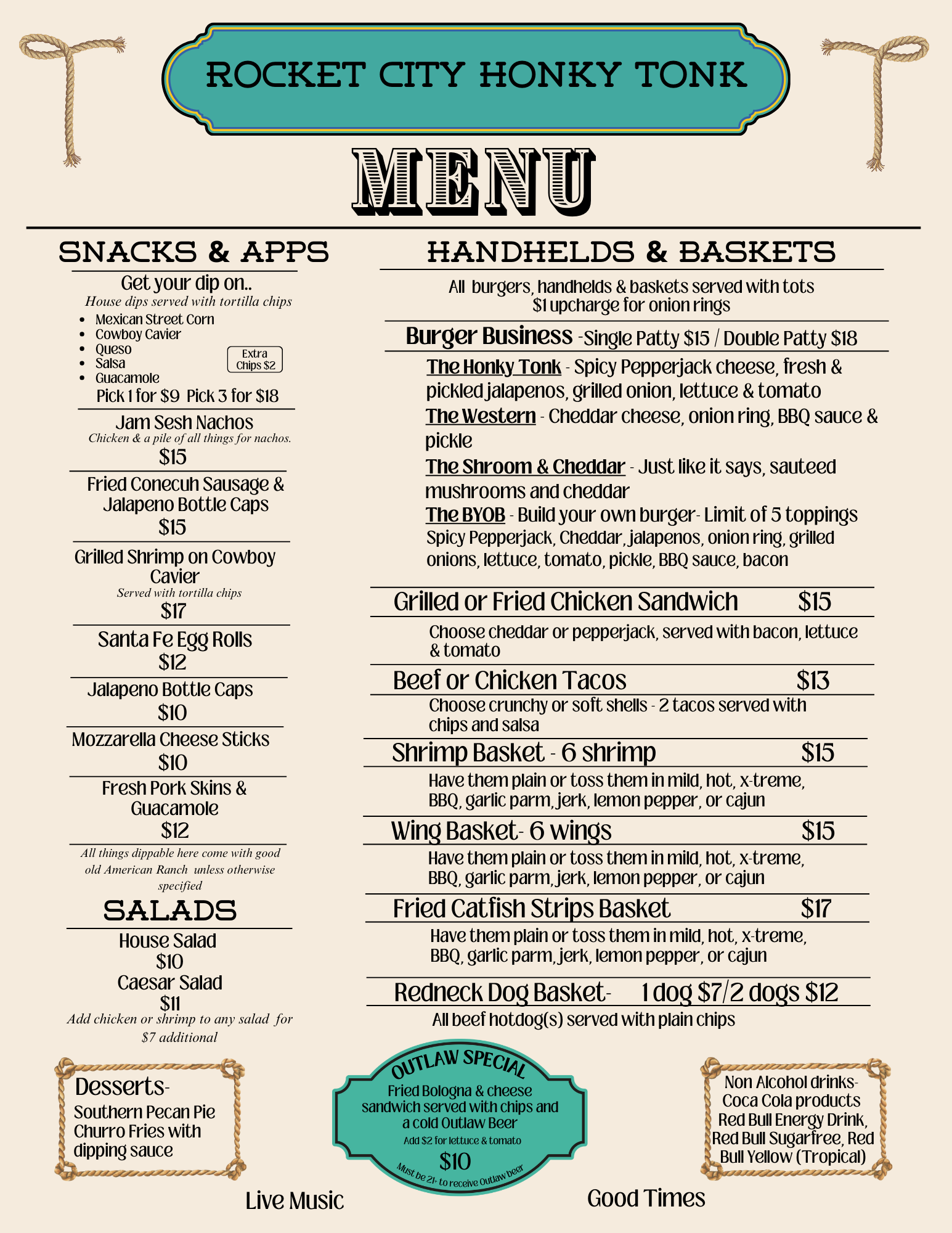 MENU | Rocket City Honky Tonk