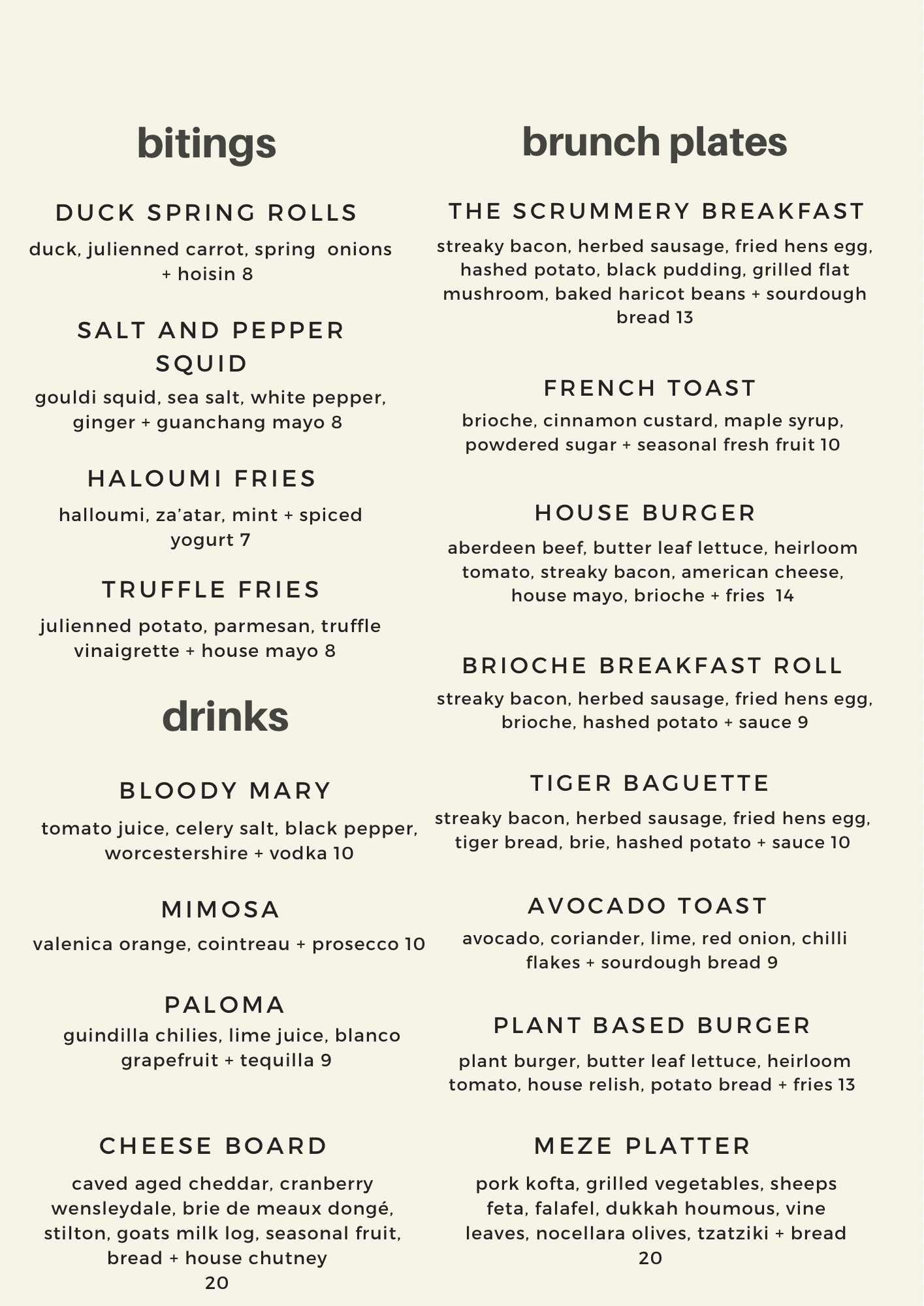 Brunch menu - Twickenham | The Scrummery